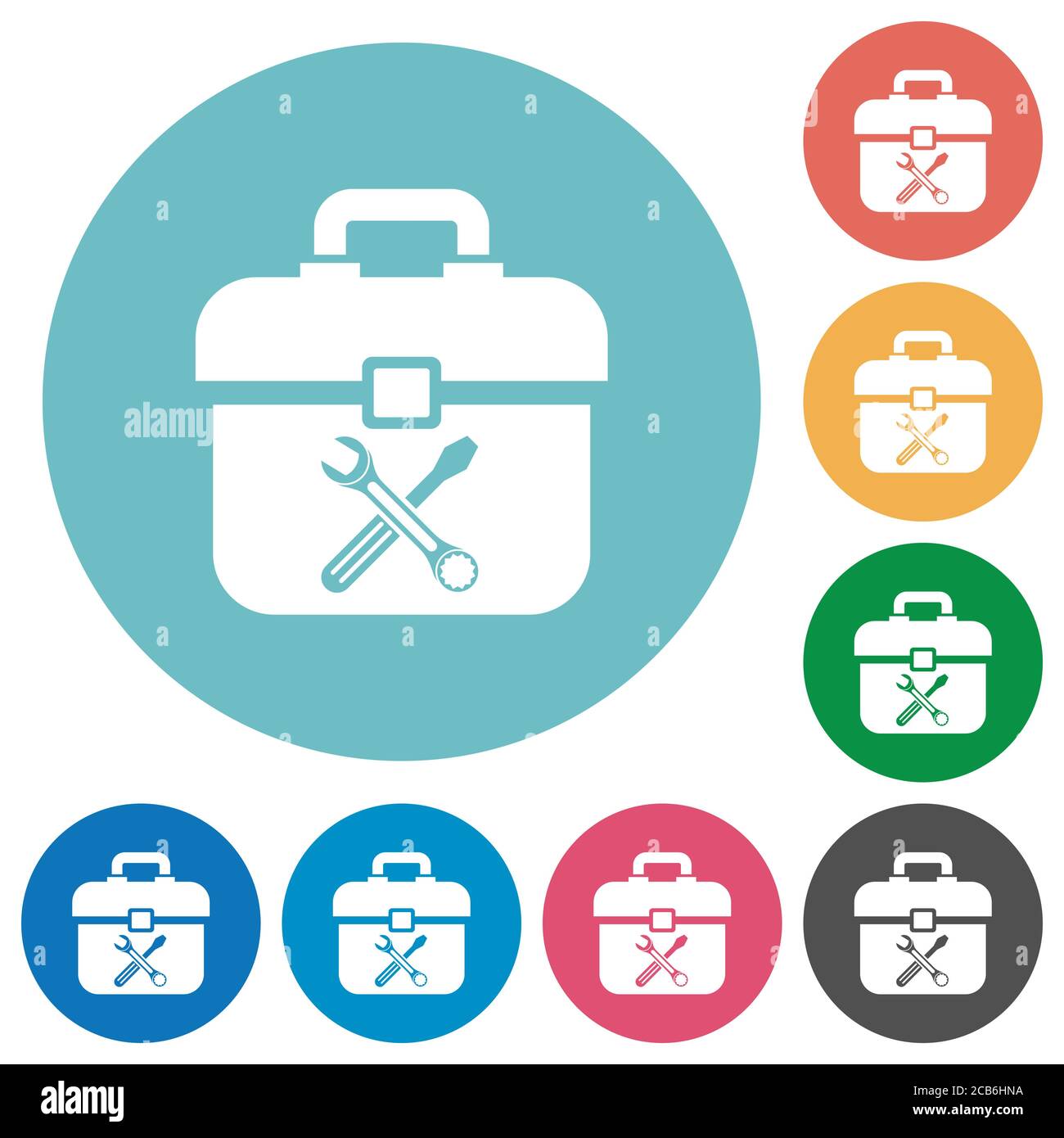 Toolbox flat white icons on round color backgrounds Stock Vector Image ...
