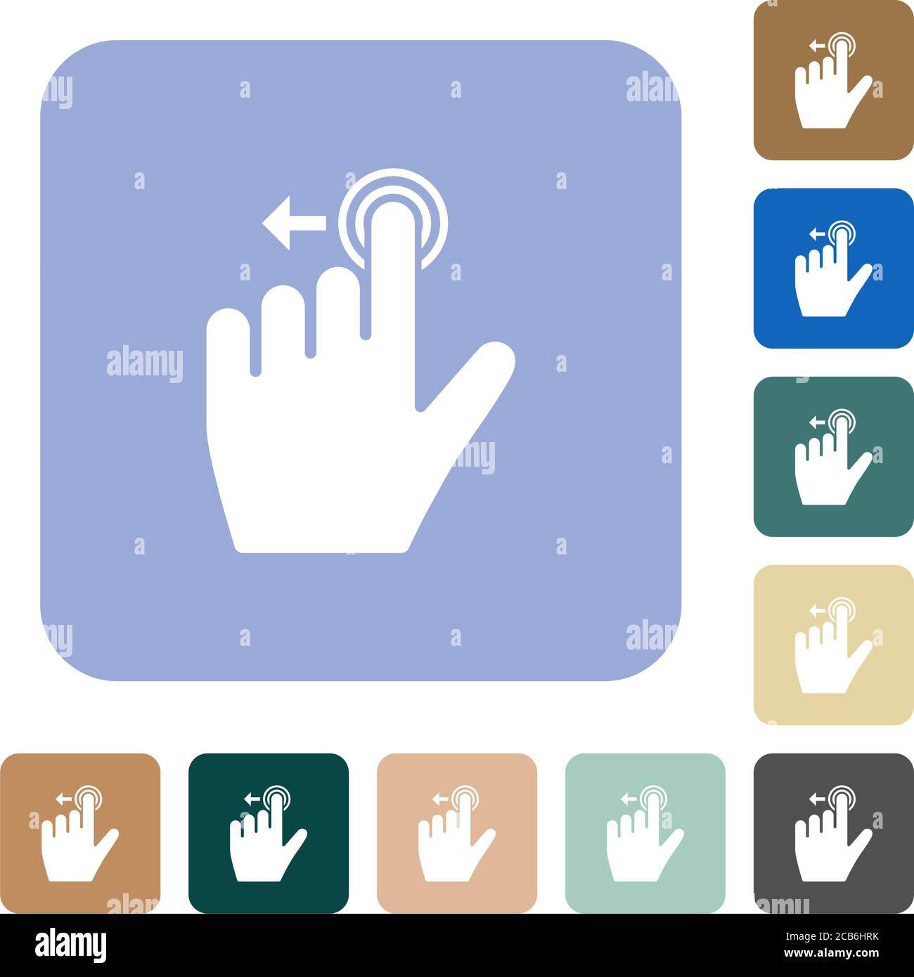 Right handed slide left gesture white flat icons on color rounded ...