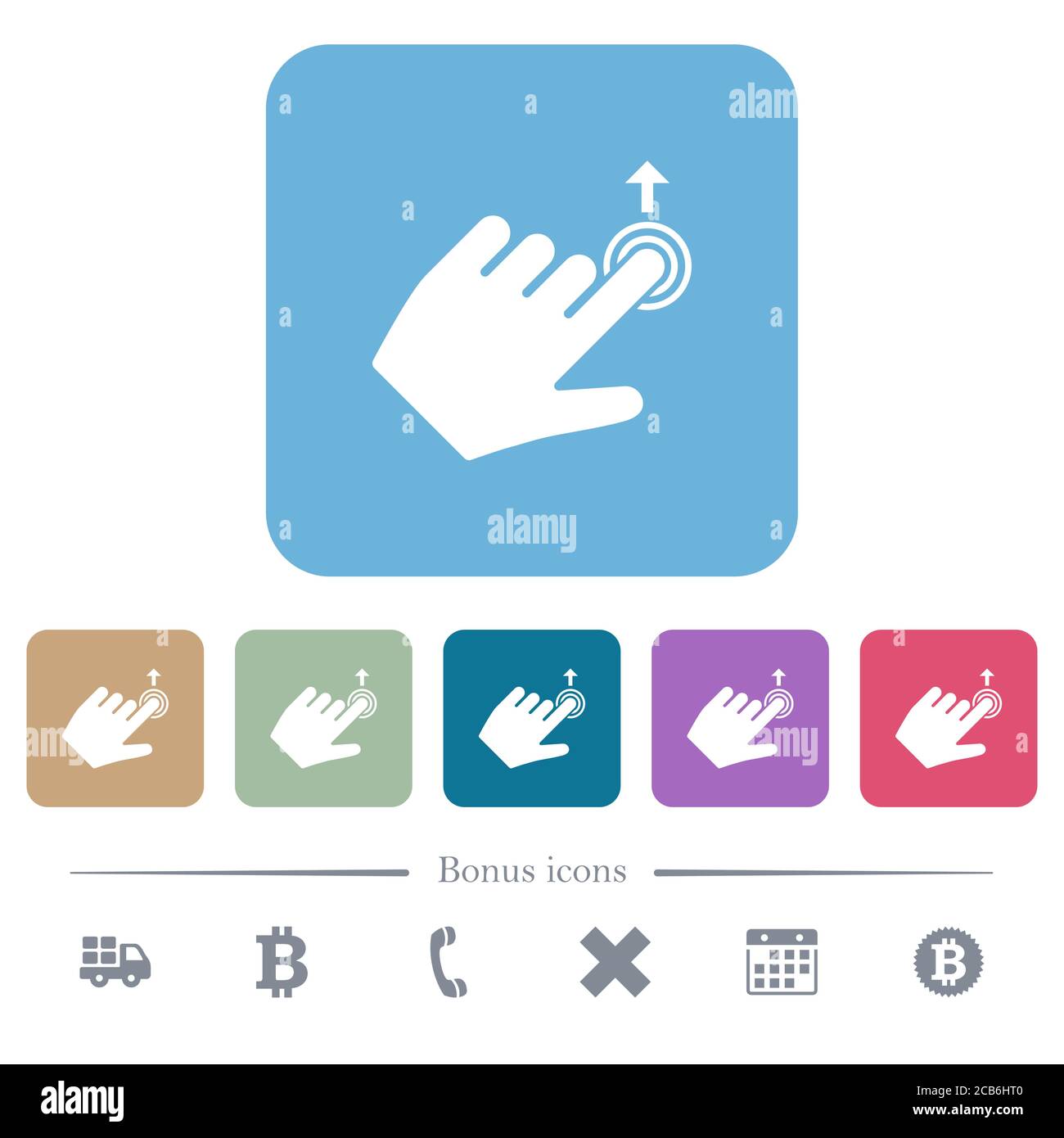 Left handed slide up gesture white flat icons on color rounded square ...