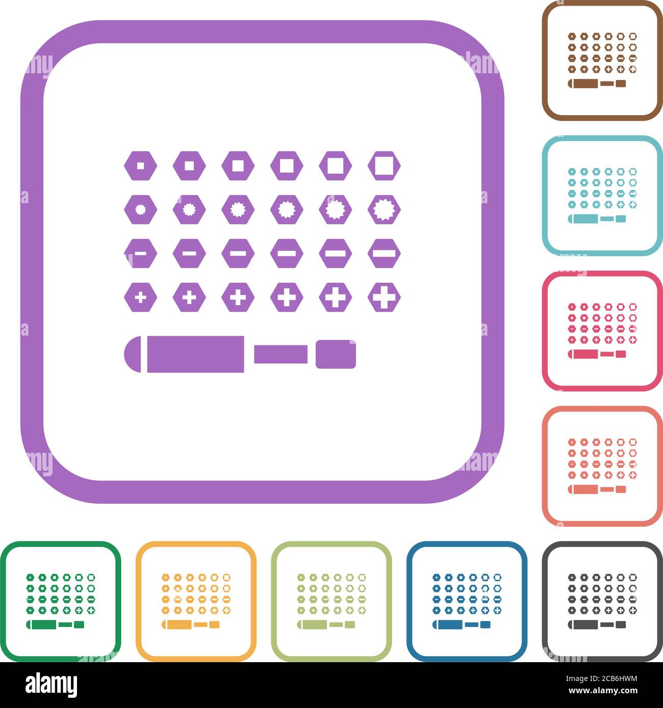 Set of screwdriver bits simple icons in color rounded square frames on white background Stock ...