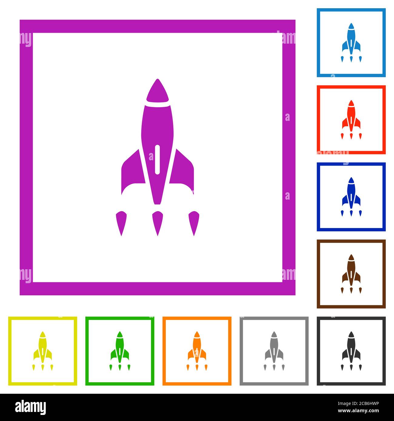 Rocket flat color icons in square frames on white background Stock ...