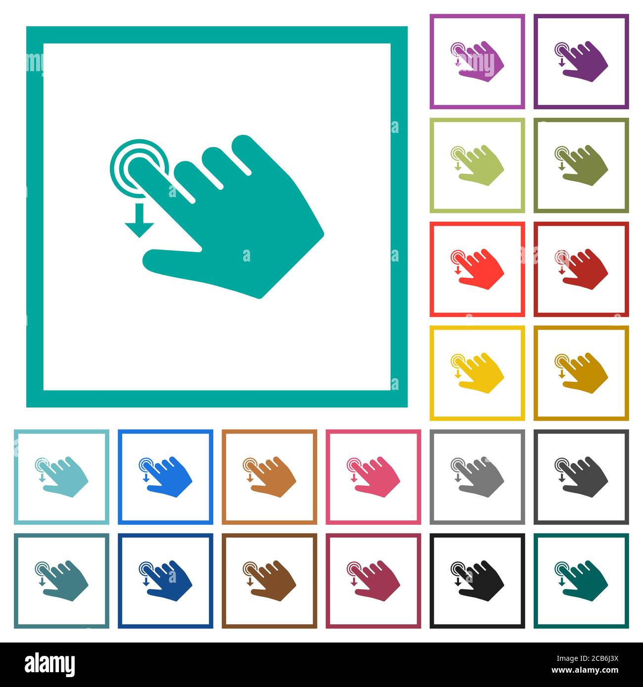 Right handed slide down gesture flat color icons with quadrant frames ...