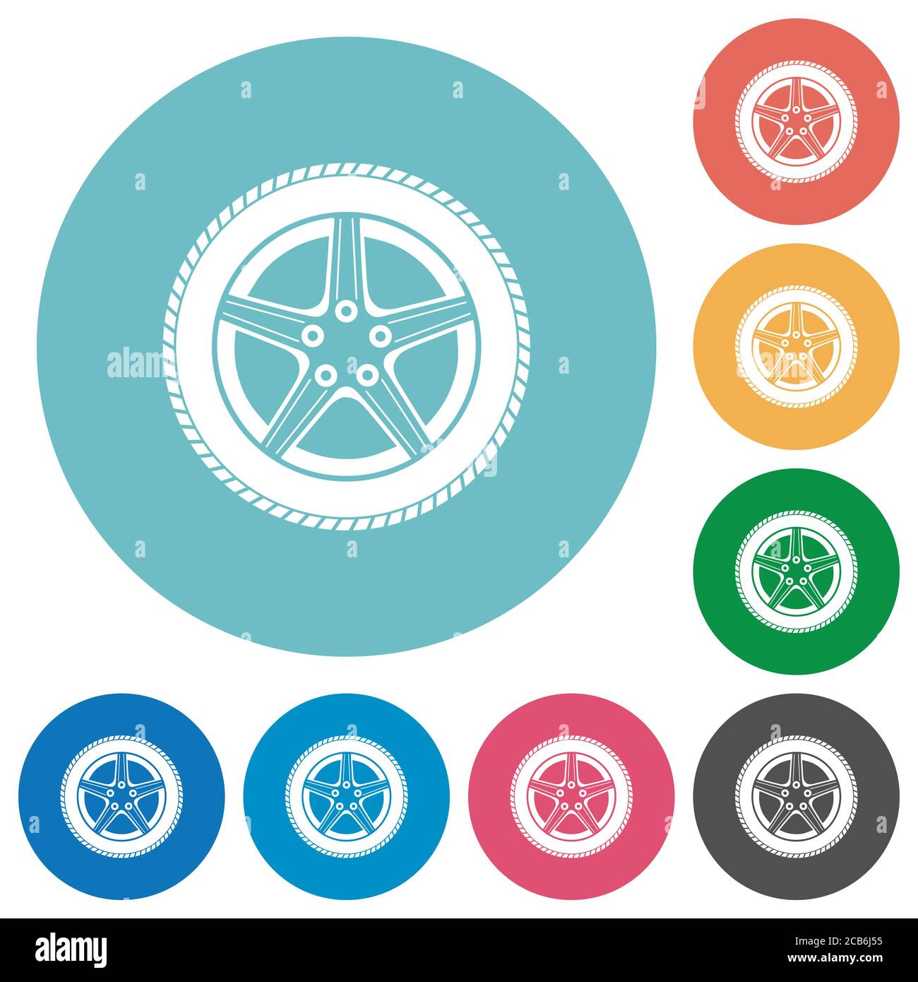 Car wheel flat white icons on round color backgrounds Stock Vector ...