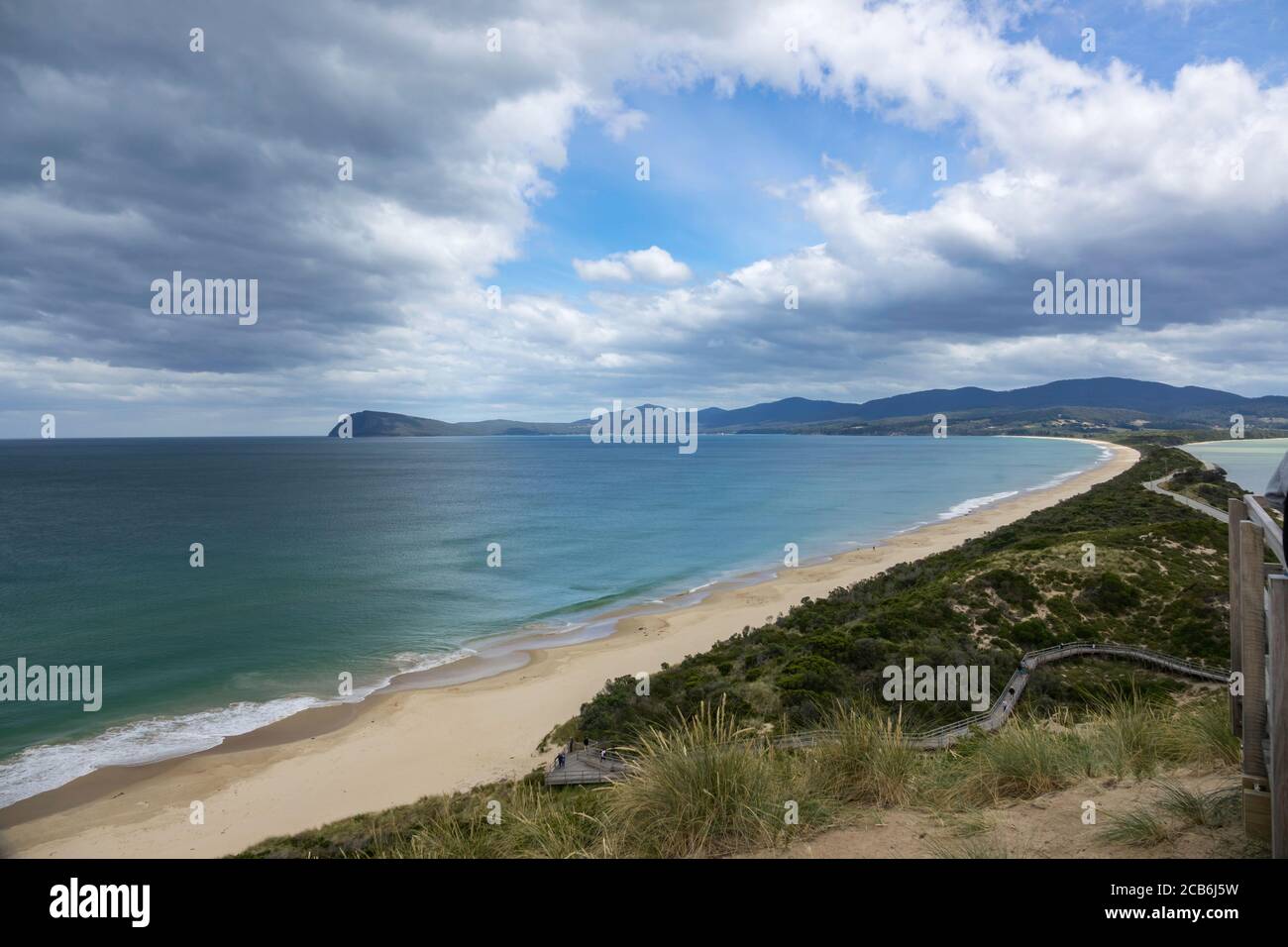 View over the beach and boardwalk at Bruny Island Neck Game Reserve ...