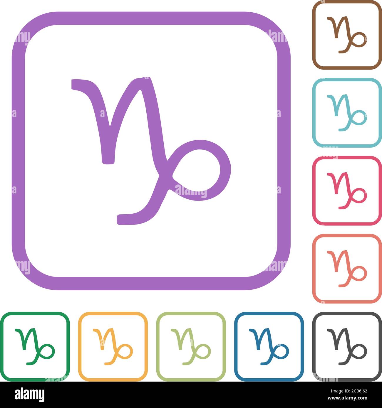 Capricorn zodiac symbol simple icons in color rounded square frames on ...