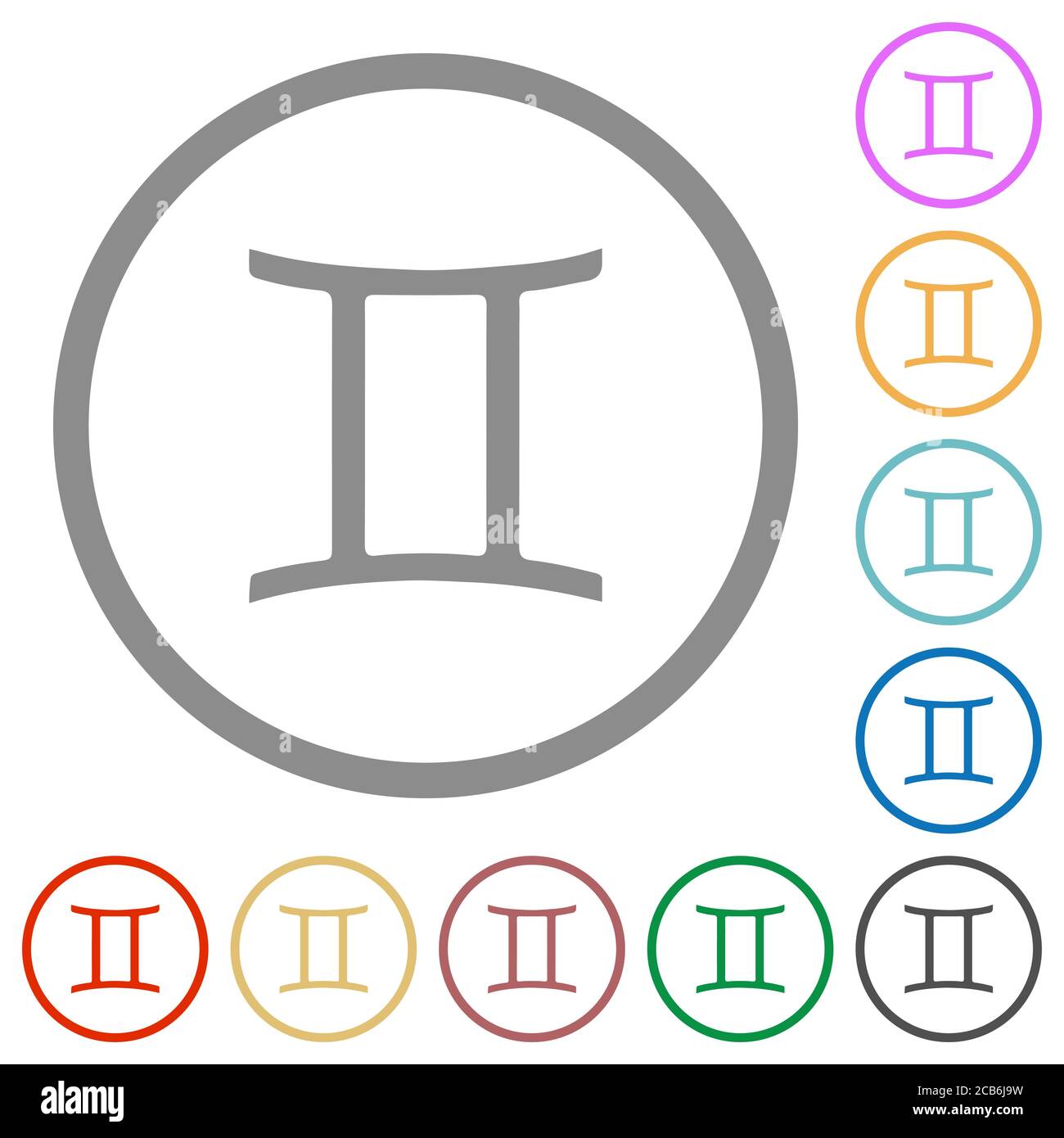 Gemini zodiac symbol flat color icons in round outlines on white ...