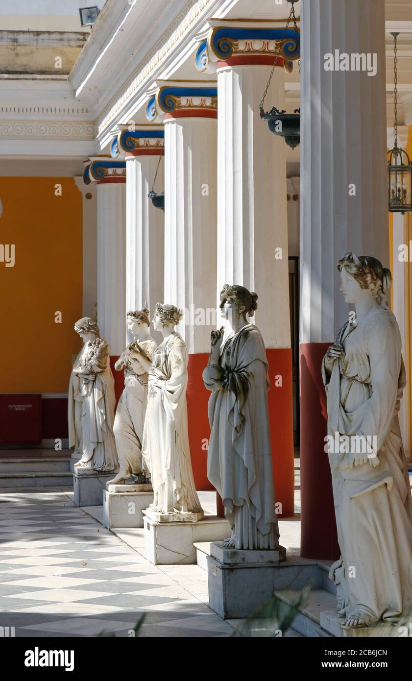 Female Statues from Greek mythology in the Achilleion Palace of Corfu ...