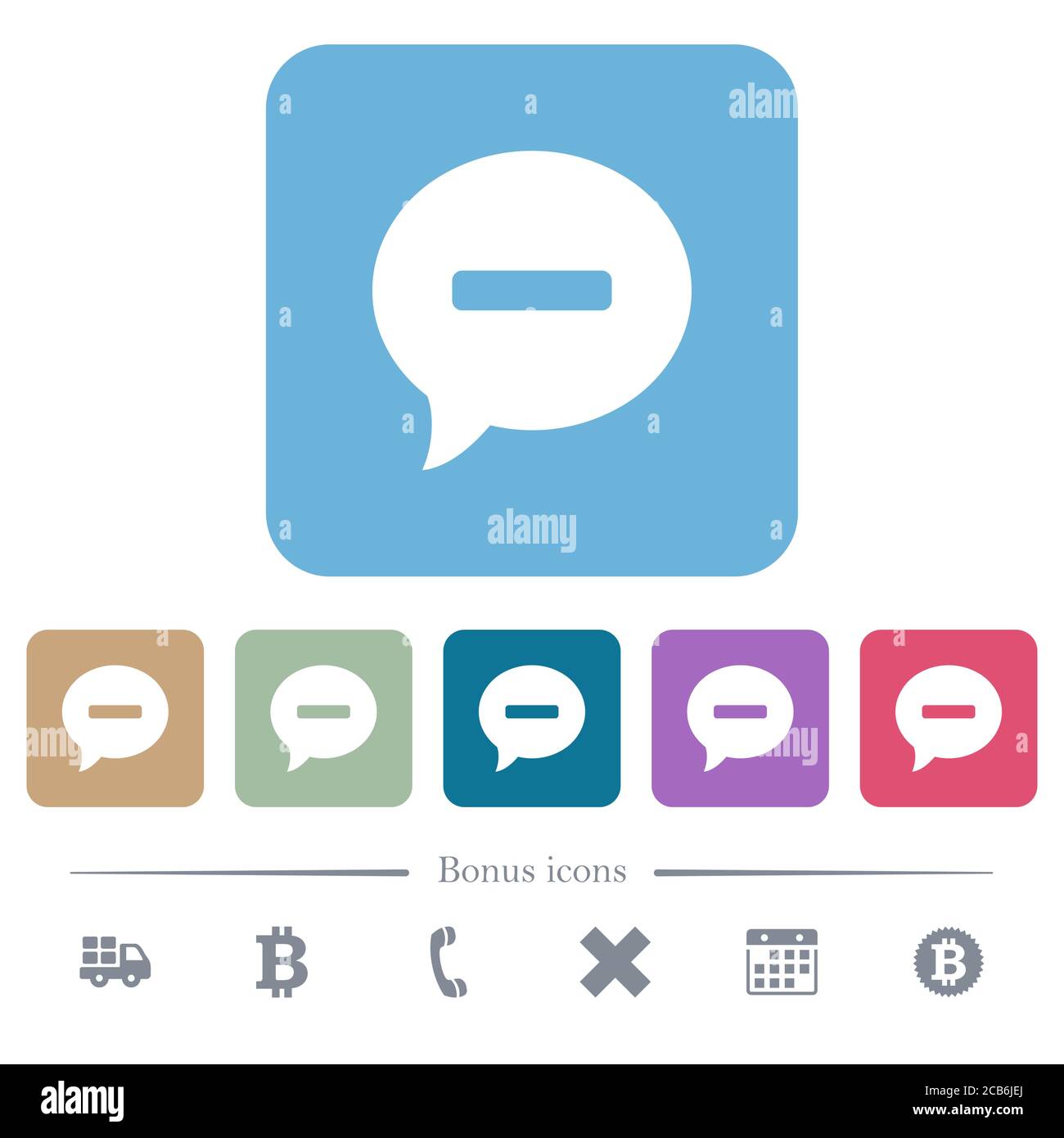 Delete comment white flat icons on color rounded square backgrounds. 6 ...