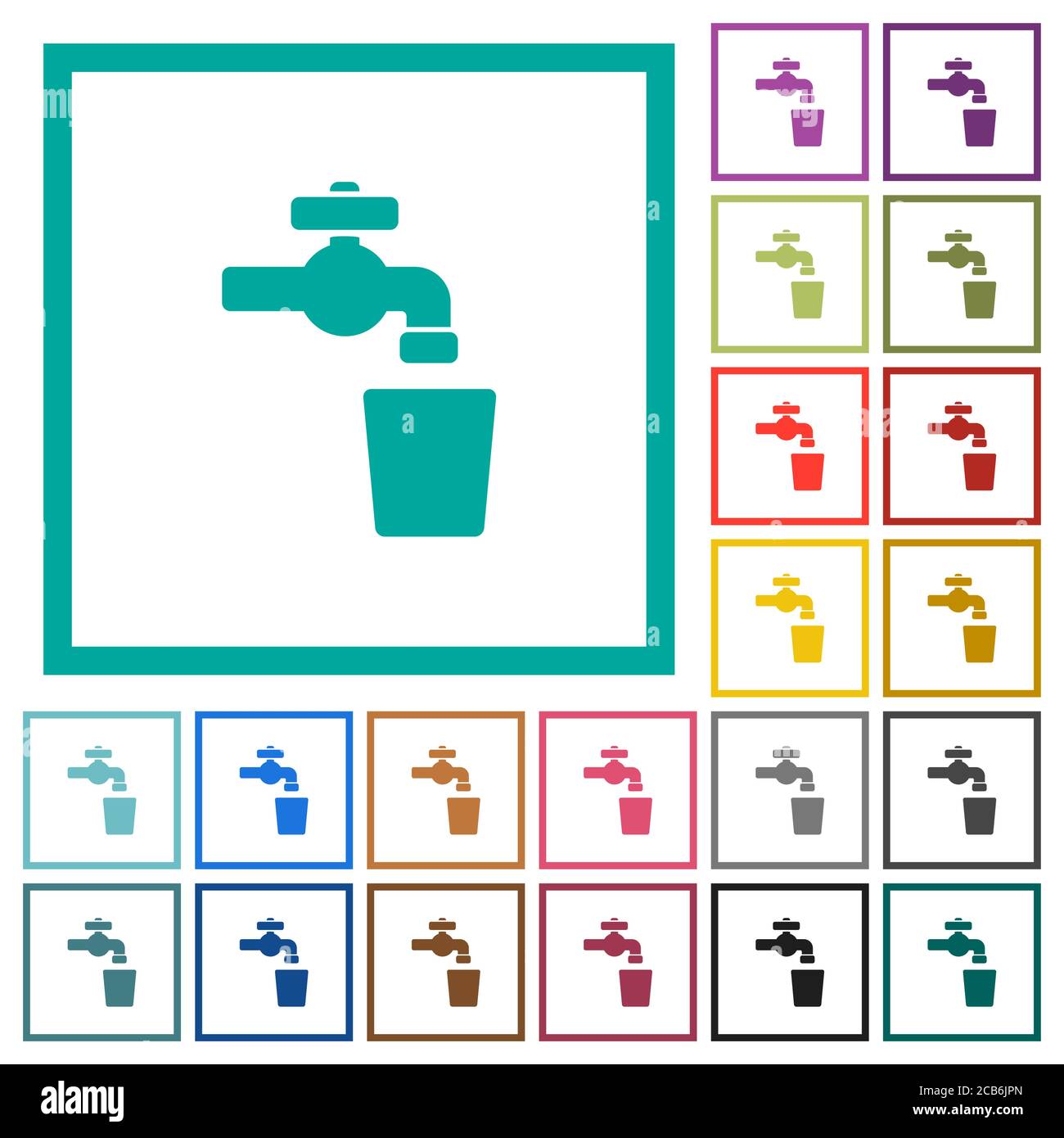 Drinking water flat color icons with quadrant frames on white ...