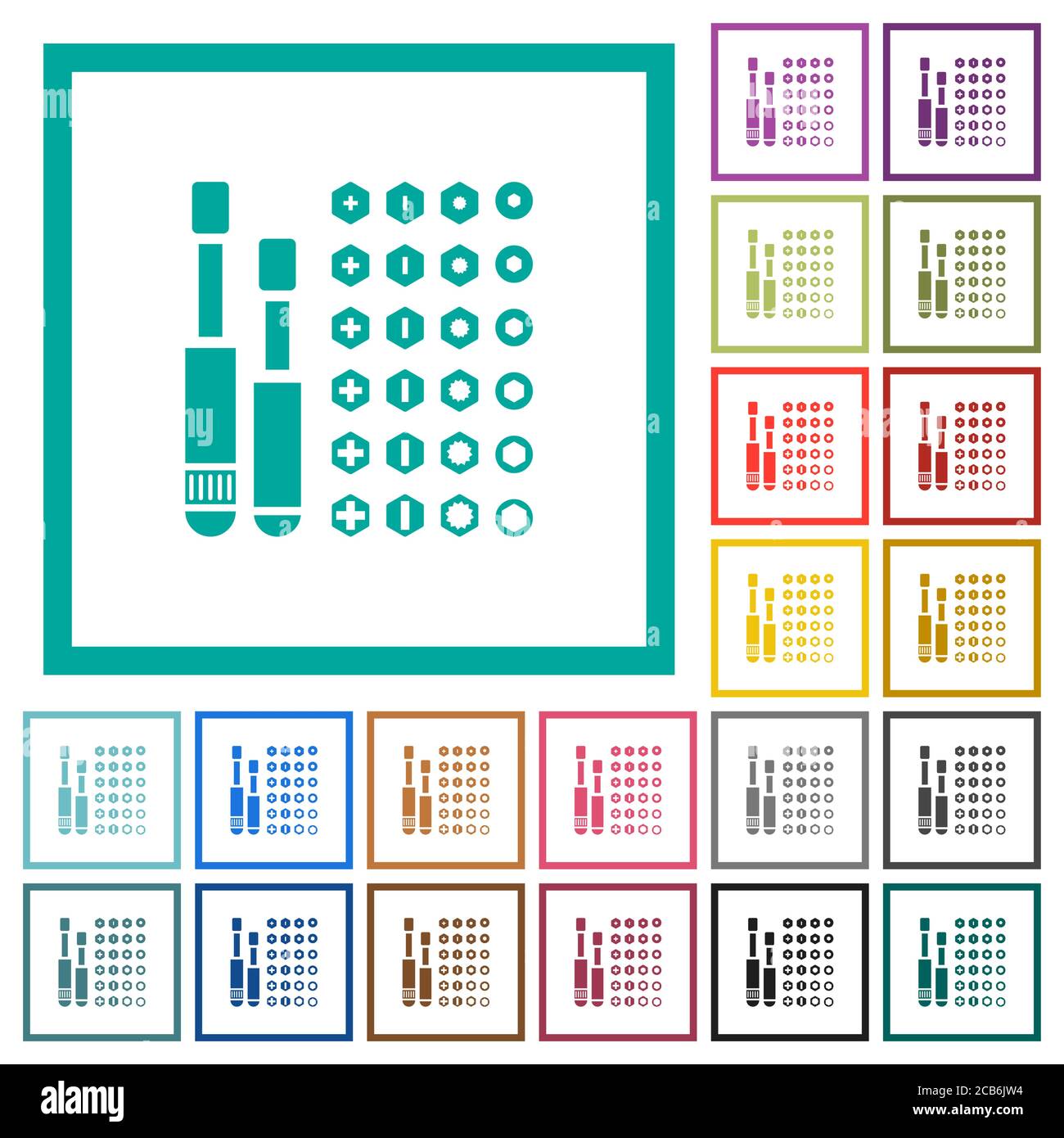 Set of screwdriver bits flat color icons with quadrant frames on white ...
