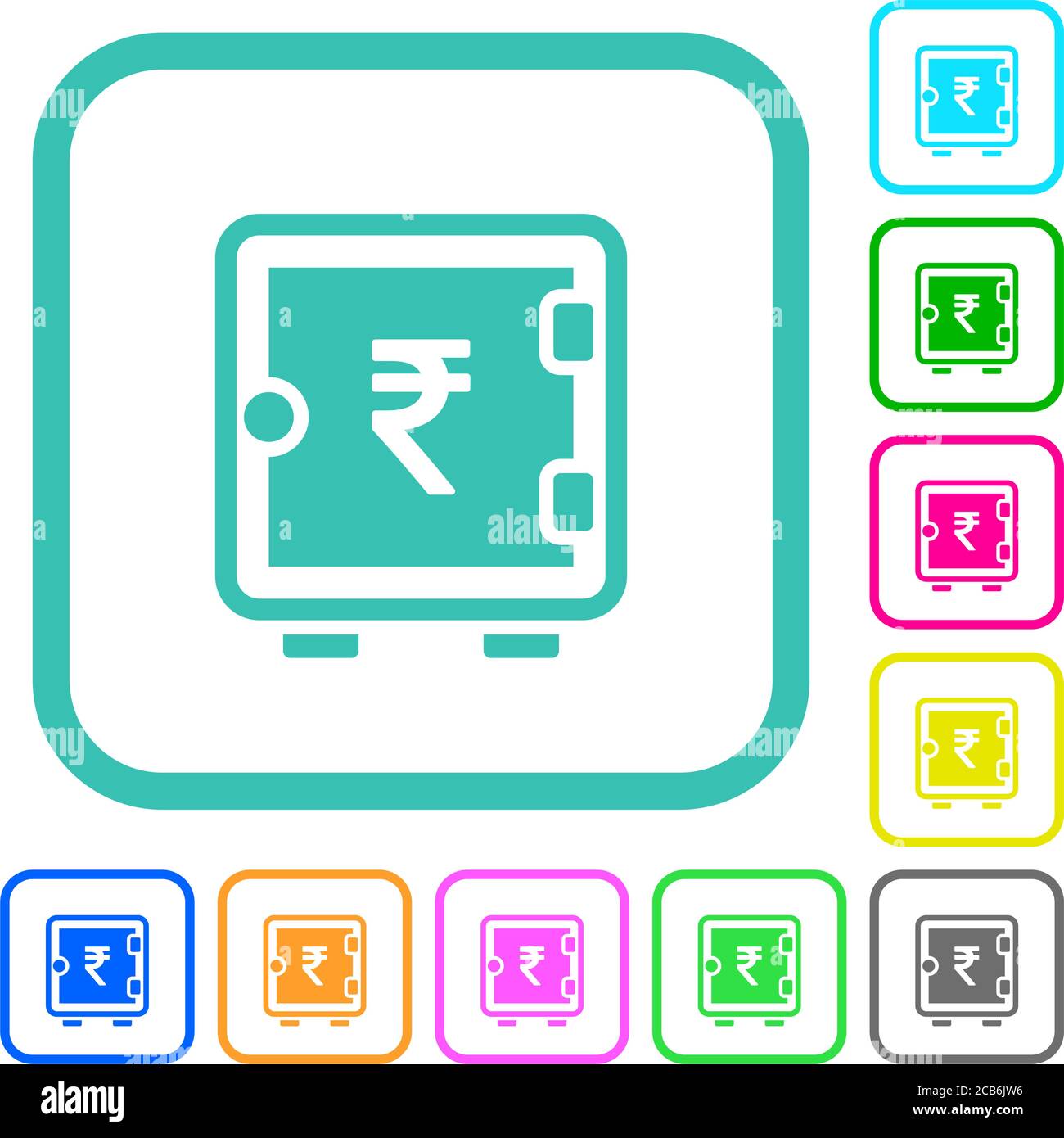 Indian Rupee strong box vivid colored flat icons in curved borders on ...