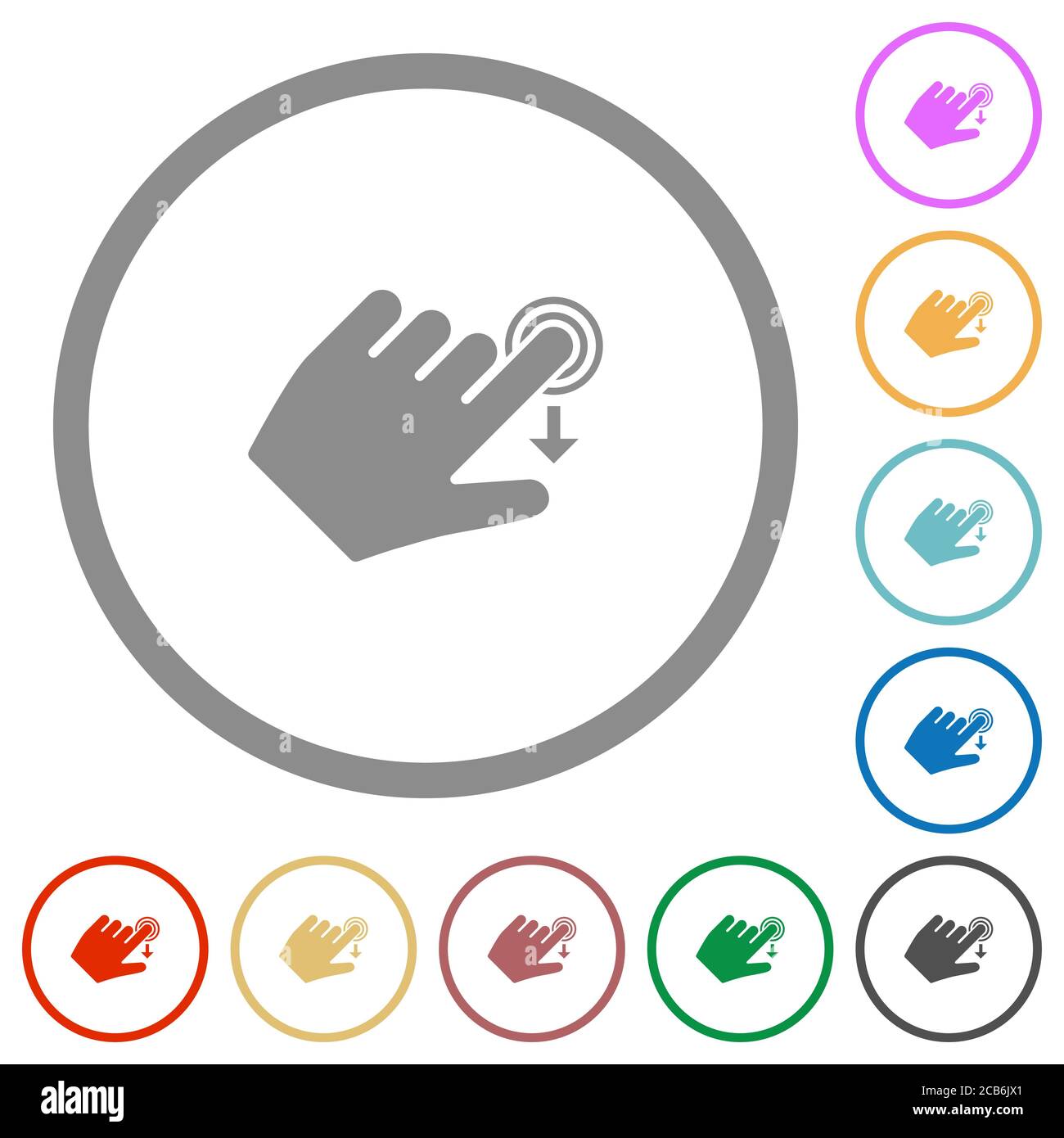 Left handed slide down gesture flat color icons in round outlines on ...
