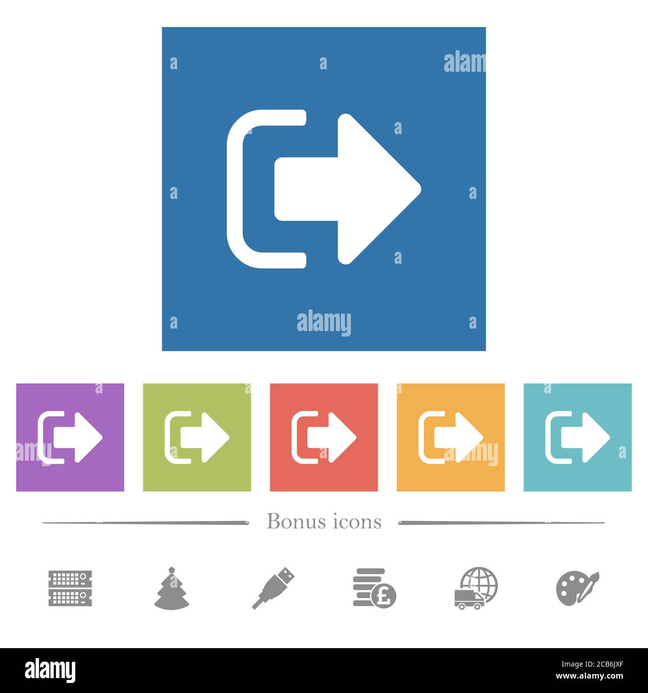 Sign out flat white icons in square backgrounds. 6 bonus icons included ...