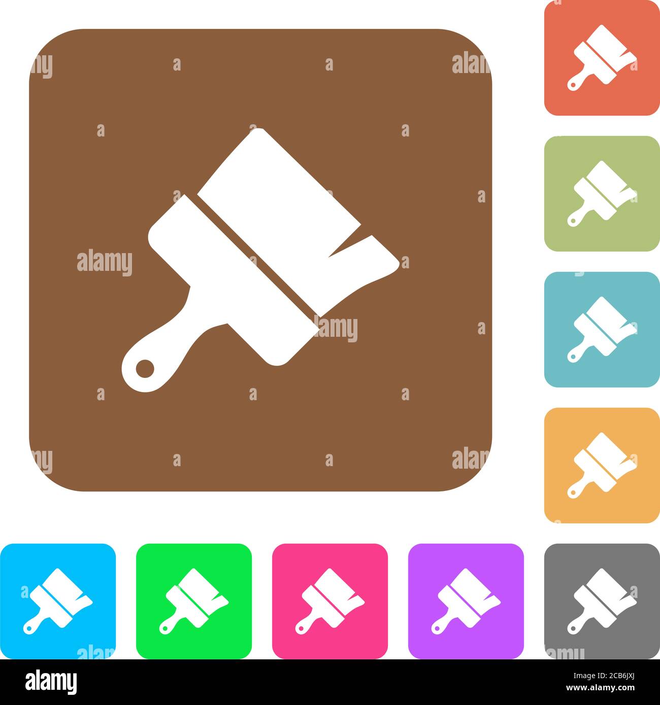 Paint brush flat icons on rounded square vivid color backgrounds Stock ...