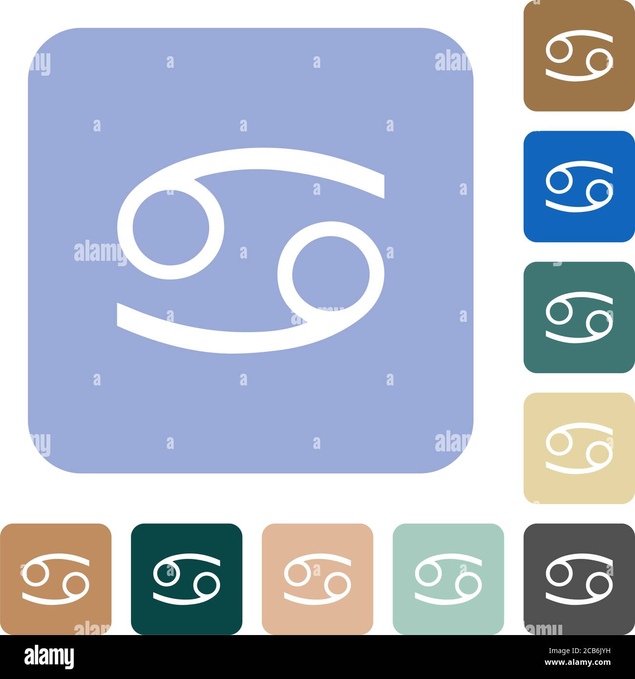 Cancer zodiac symbol white flat icons on color rounded square ...