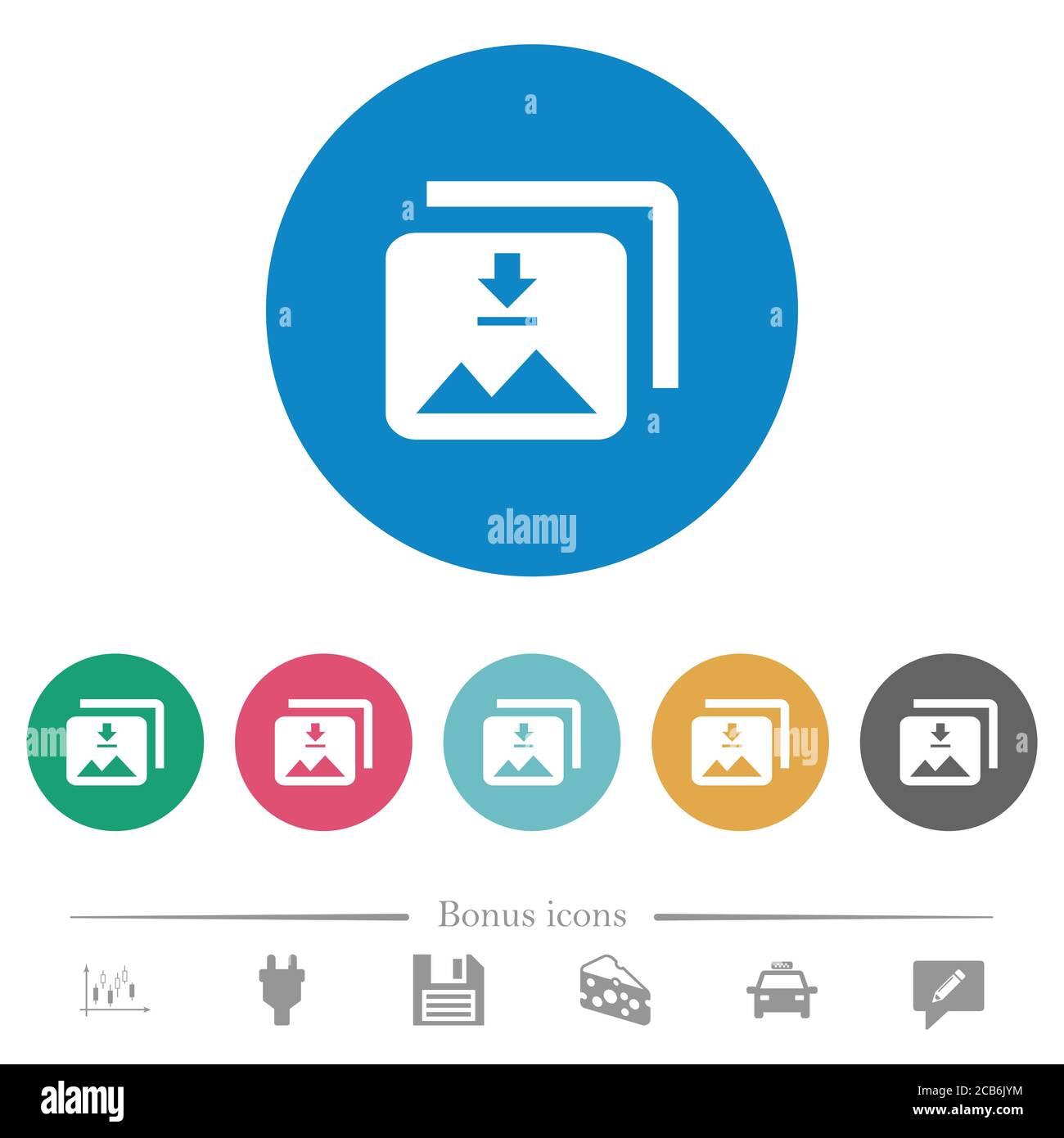 Download multiple images flat white icons on round color backgrounds. 6 ...