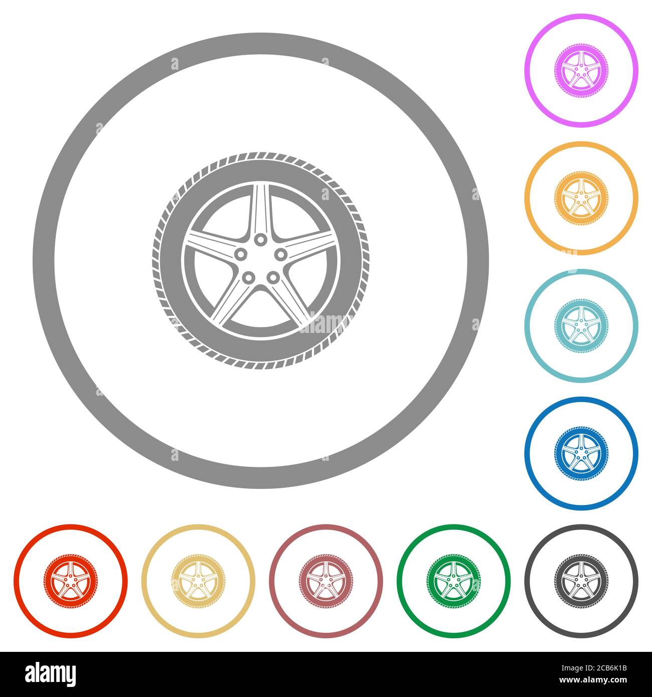 Car wheel flat color icons in round outlines on white background Stock ...
