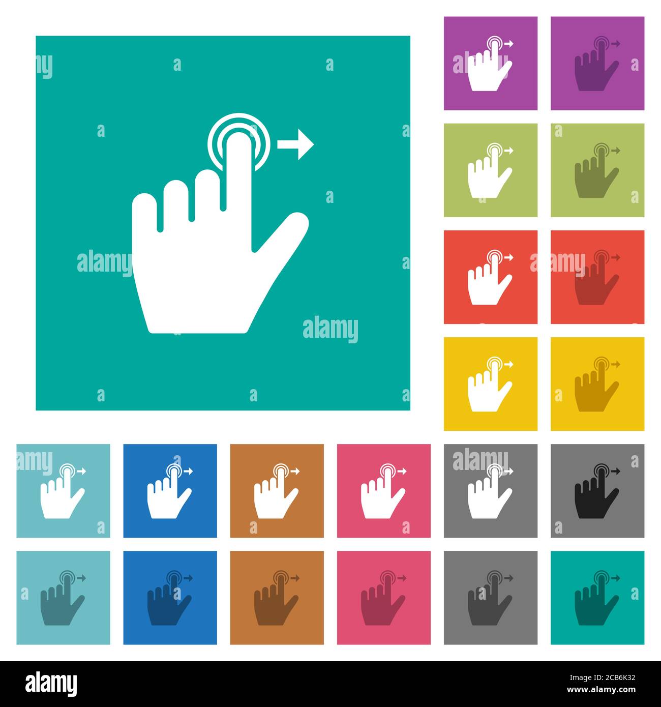 Left handed slide right gesture multi colored flat icons on plain ...