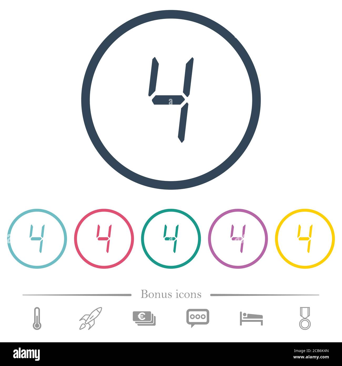 digital number four of seven segment type flat color icons in round ...