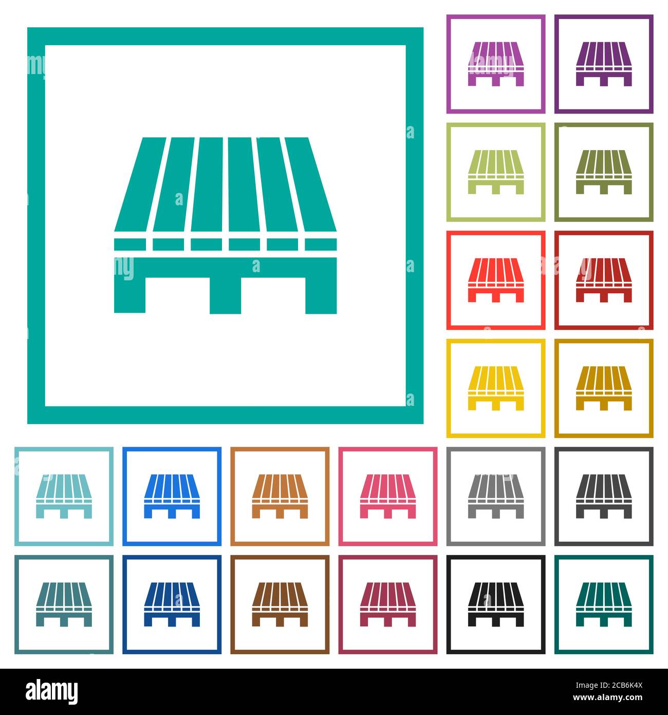 Single pallet flat color icons with quadrant frames on white background ...