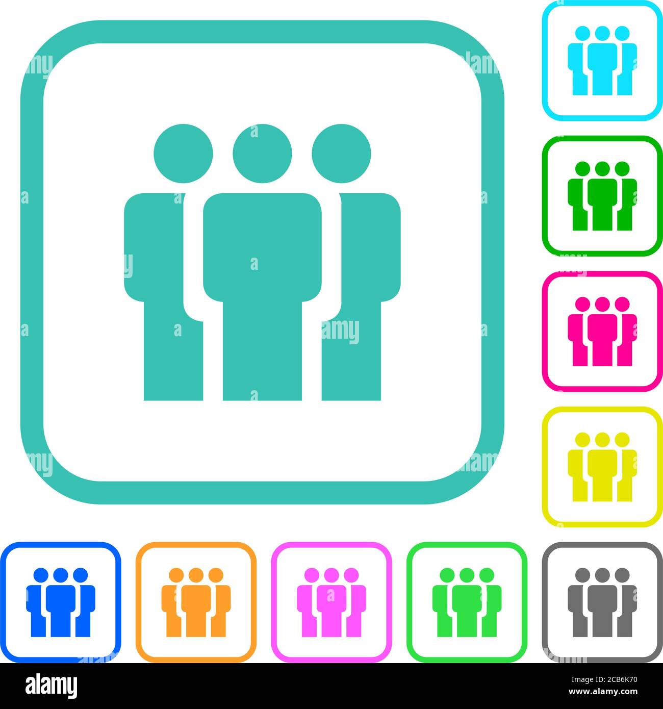 Team vivid colored flat icons in curved borders on white background ...