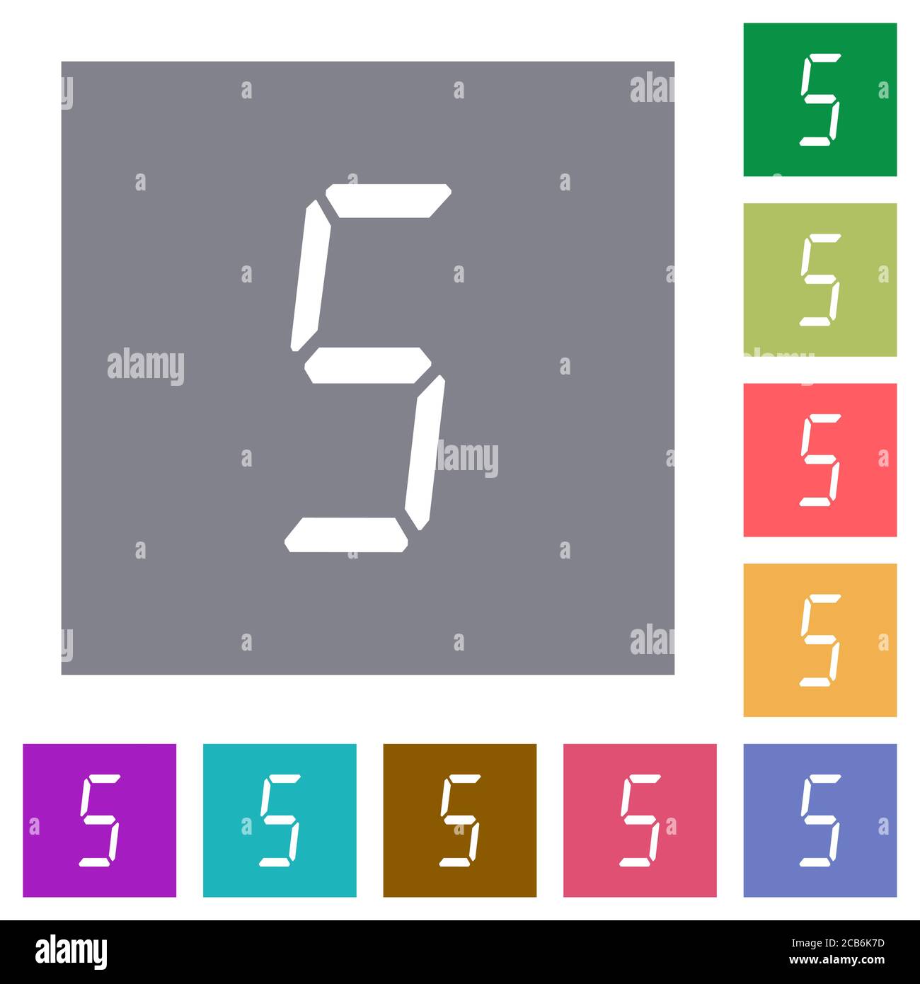 digital number five of seven segment type flat icons on simple color ...