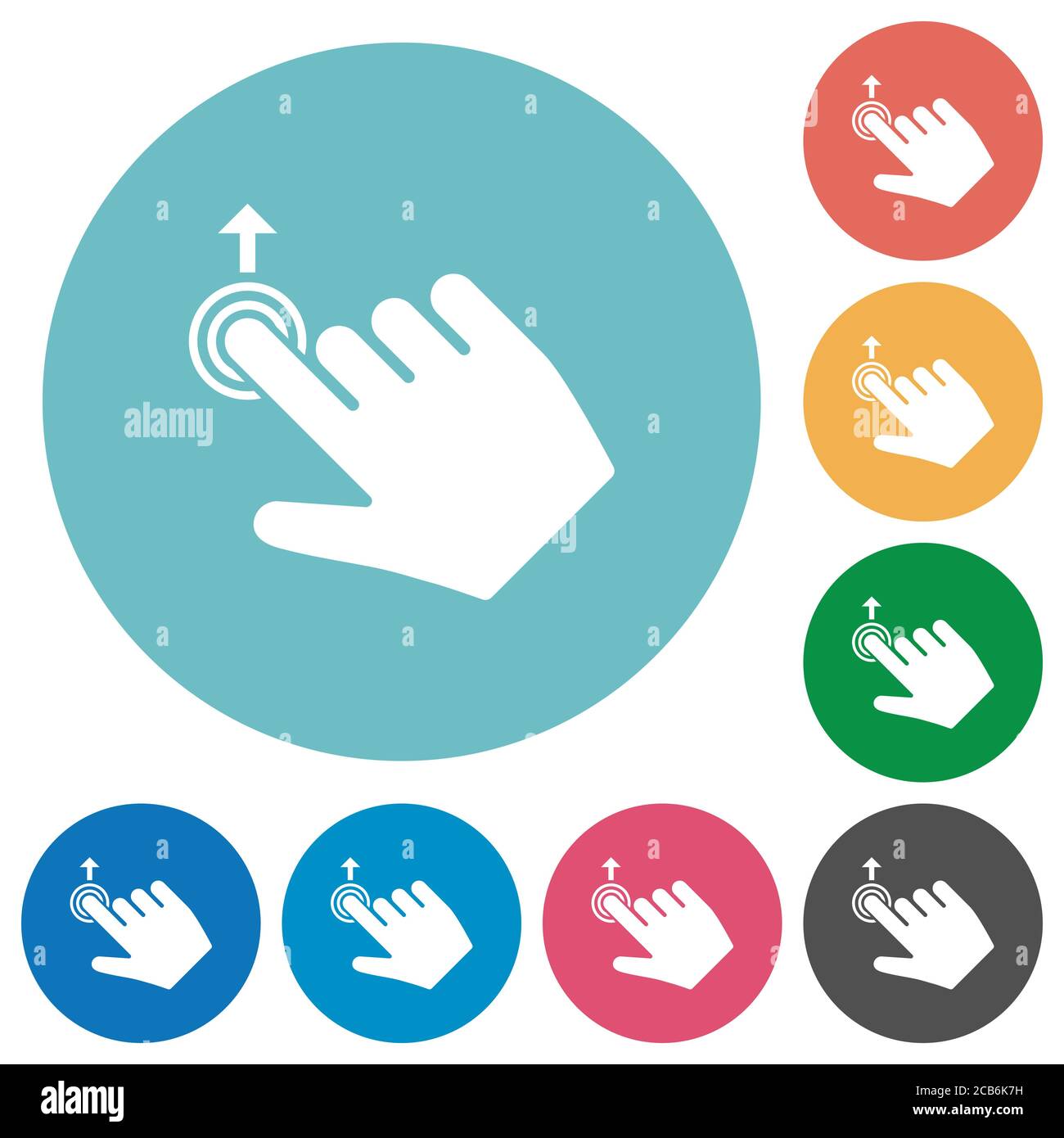 Right handed slide up gesture flat white icons on round color ...