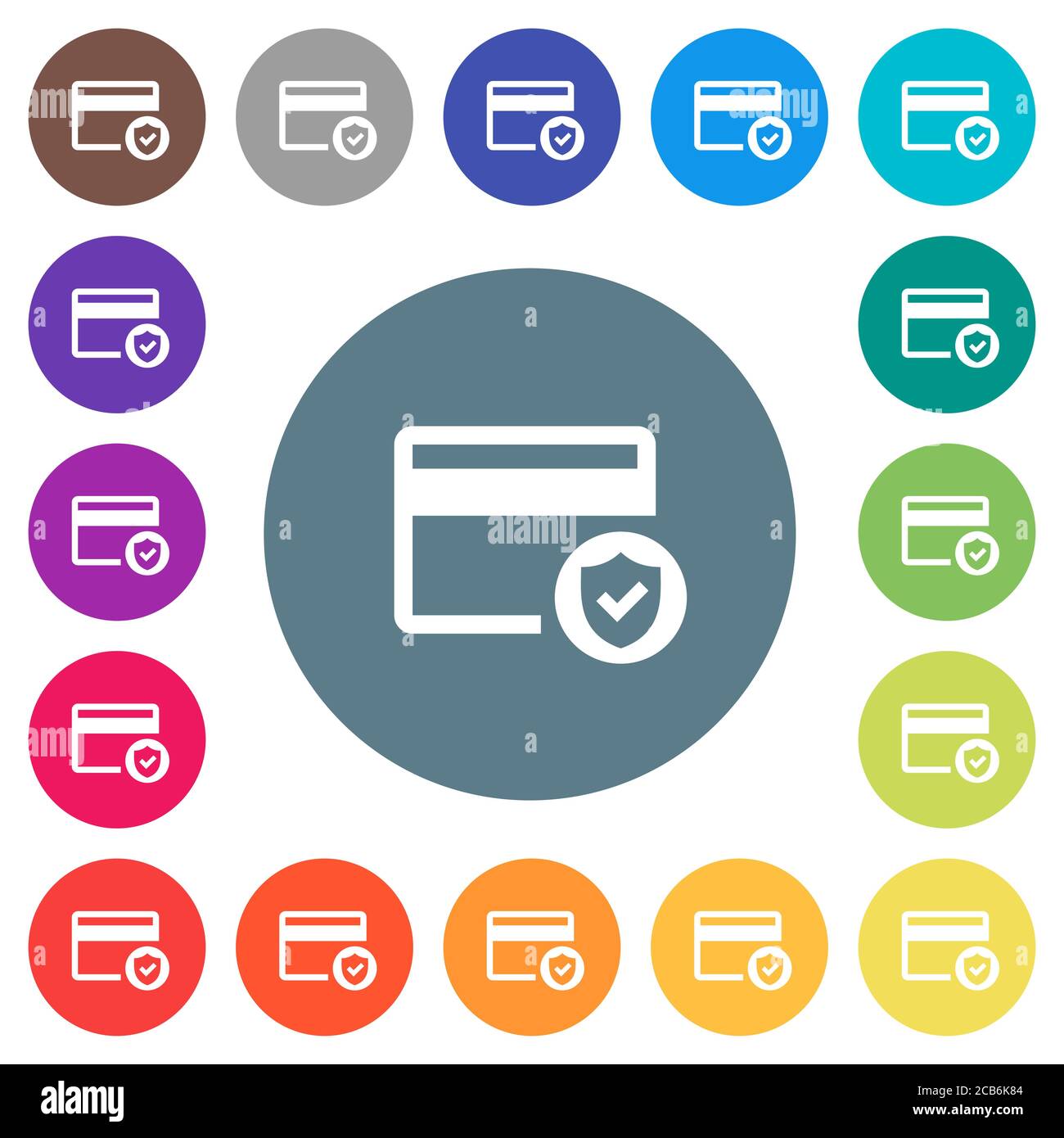 Safe credit card transaction flat white icons on round color backgrounds. 17 background color ...