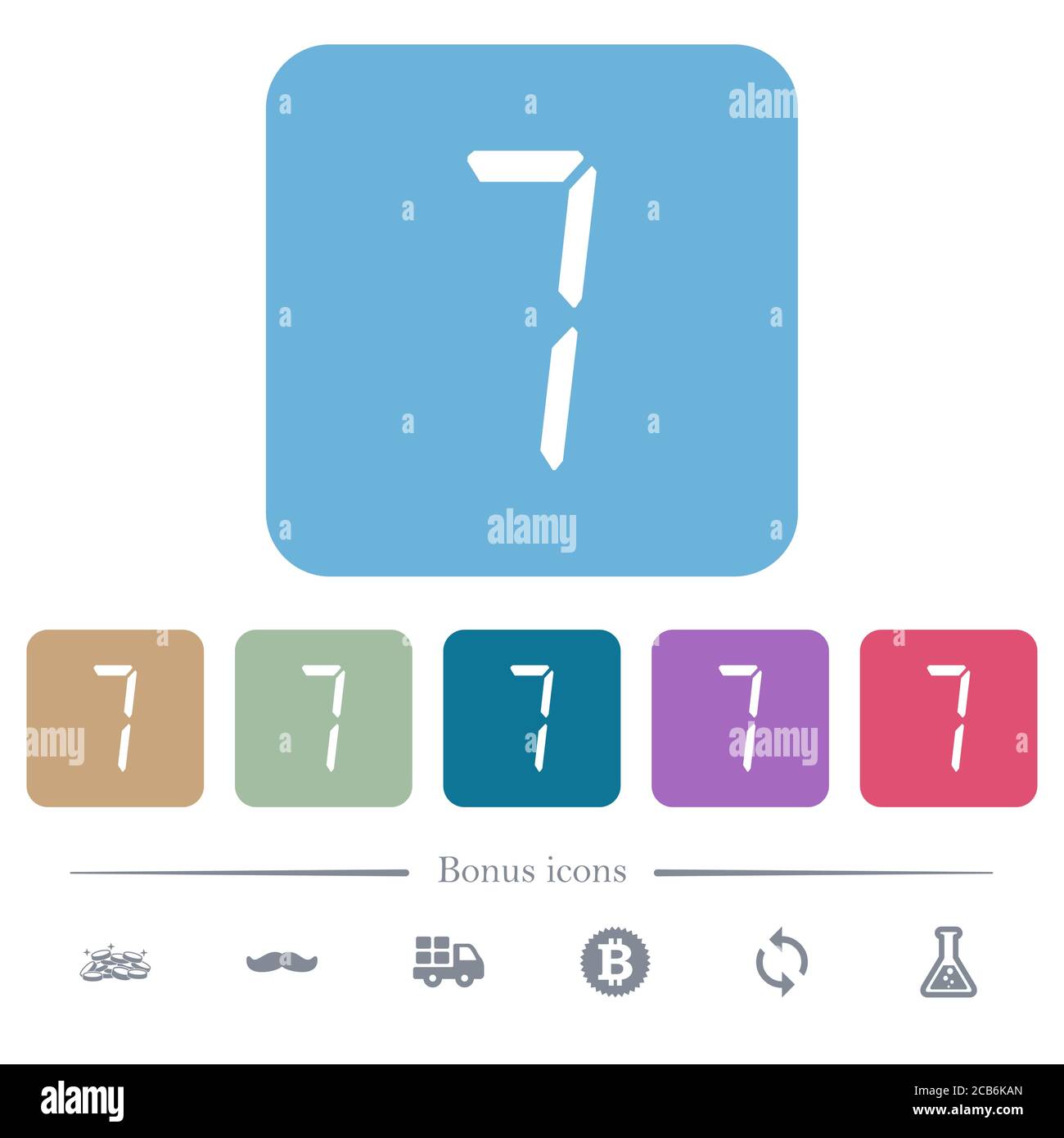 digital number seven of seven segment type white flat icons on color ...