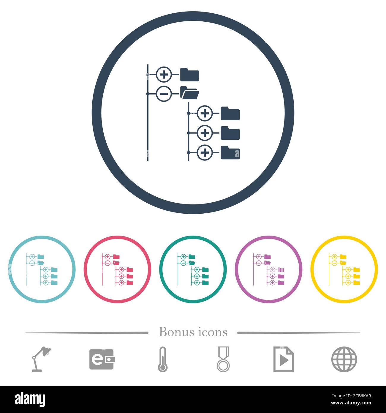 Directory browser flat color icons in round outlines. 6 bonus icons ...
