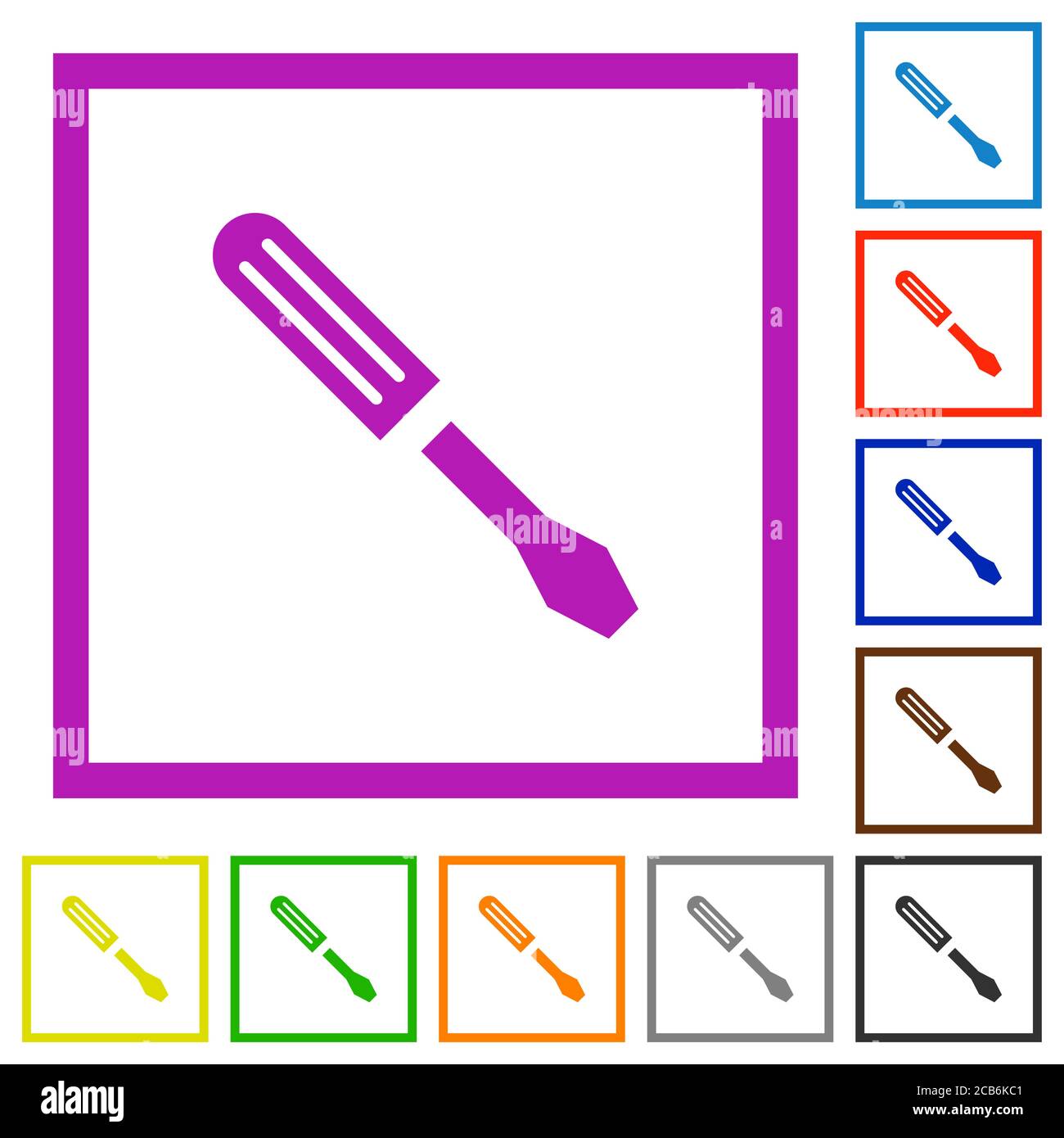 Single screwdriver flat color icons in square frames on white ...