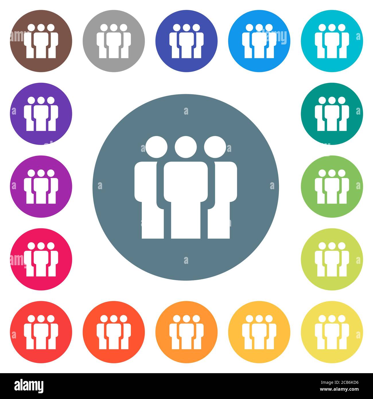 Team flat white icons on round color backgrounds. 17 background color ...