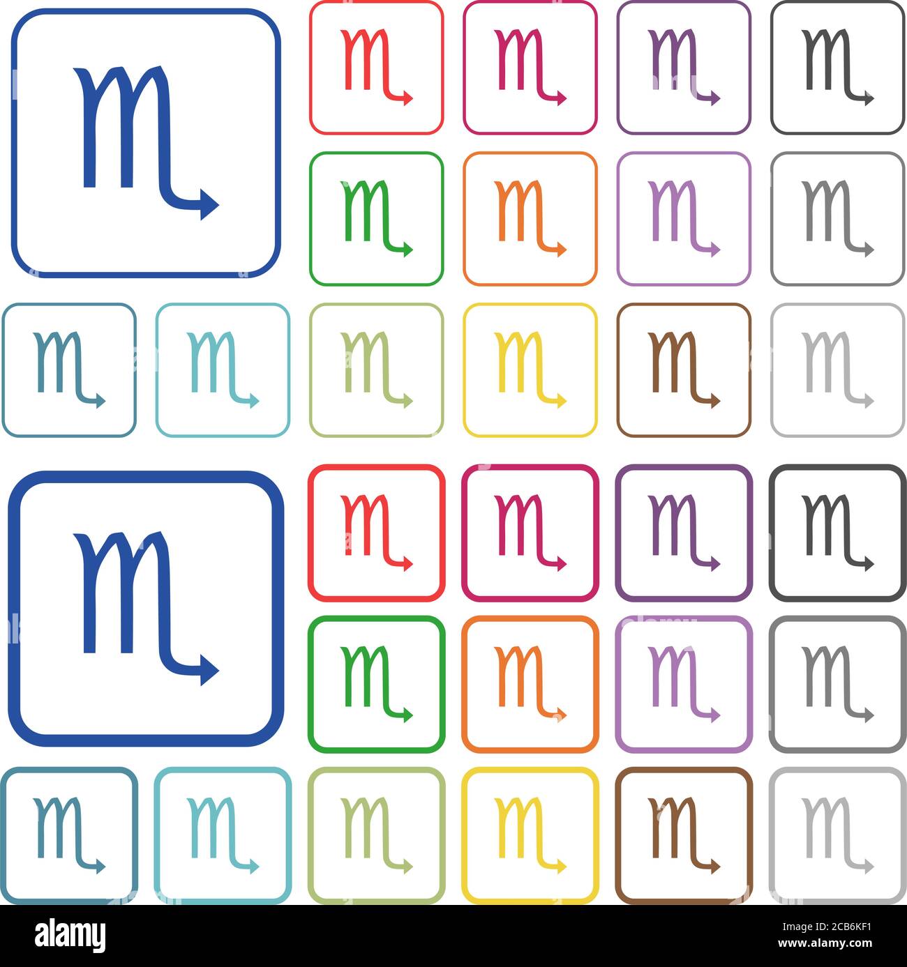 Scorpio zodiac symbol color flat icons in rounded square frames. Thin ...