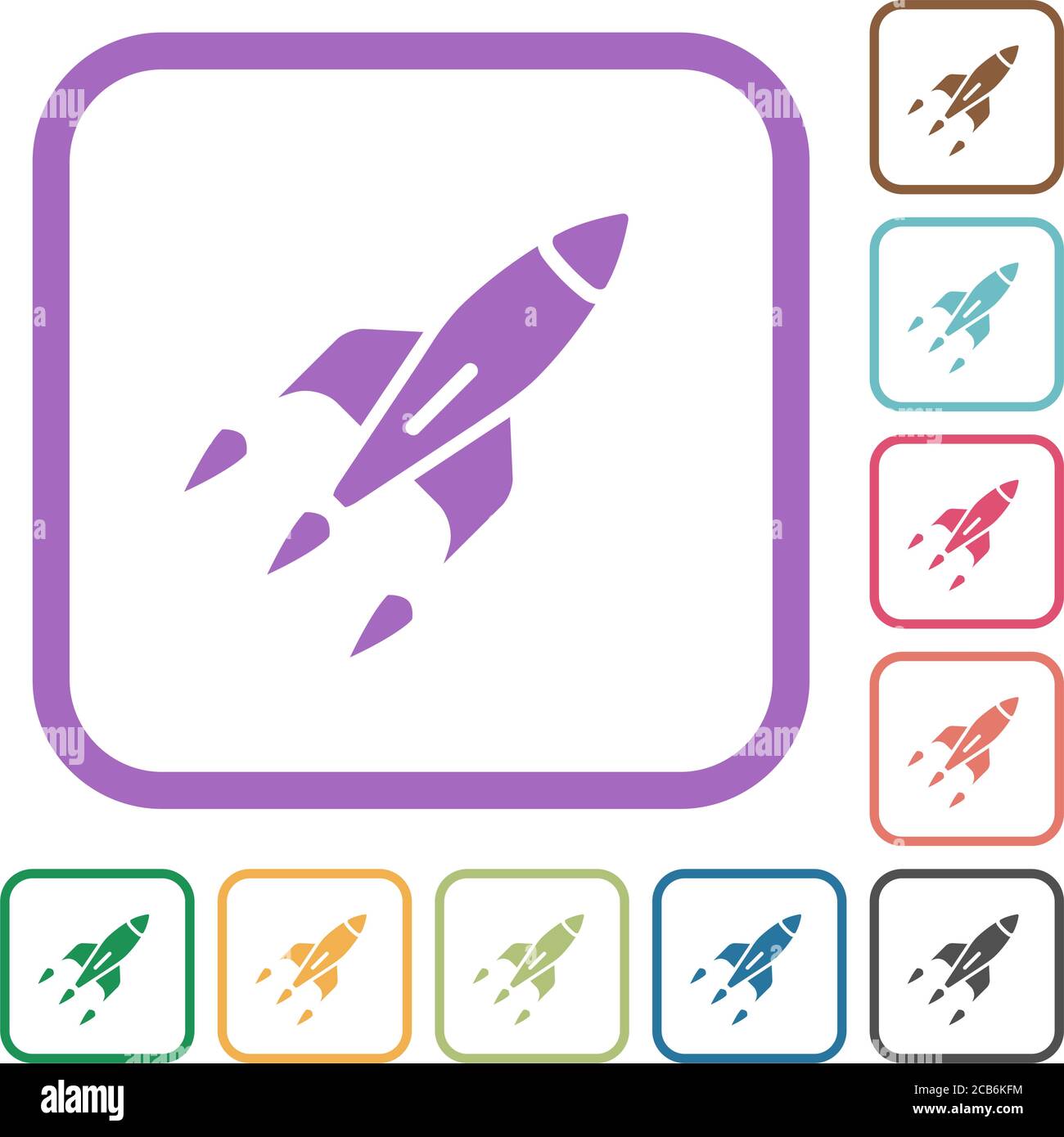 Rocket simple icons in color rounded square frames on white background ...