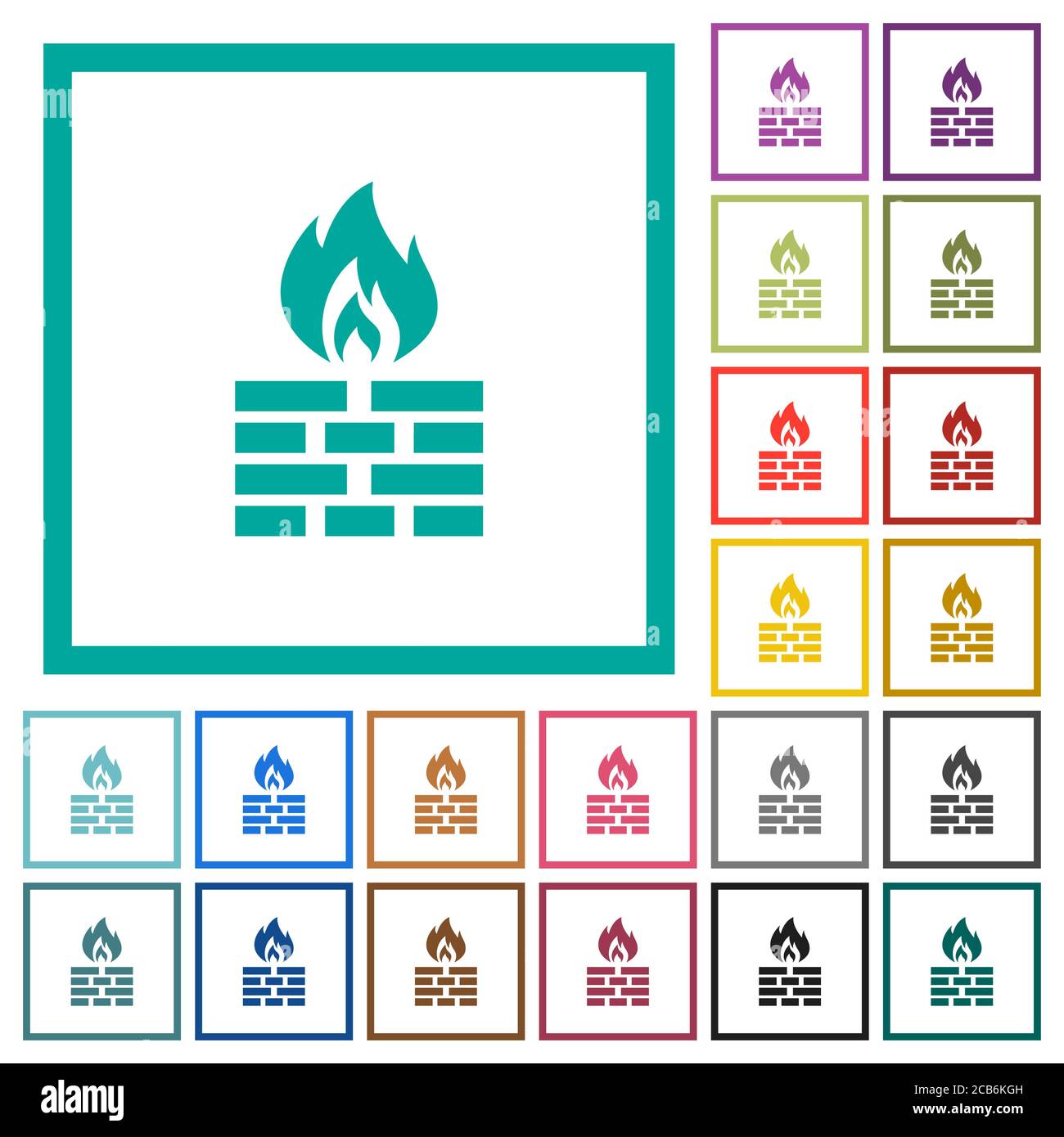Firewall flat color icons with quadrant frames on white background ...