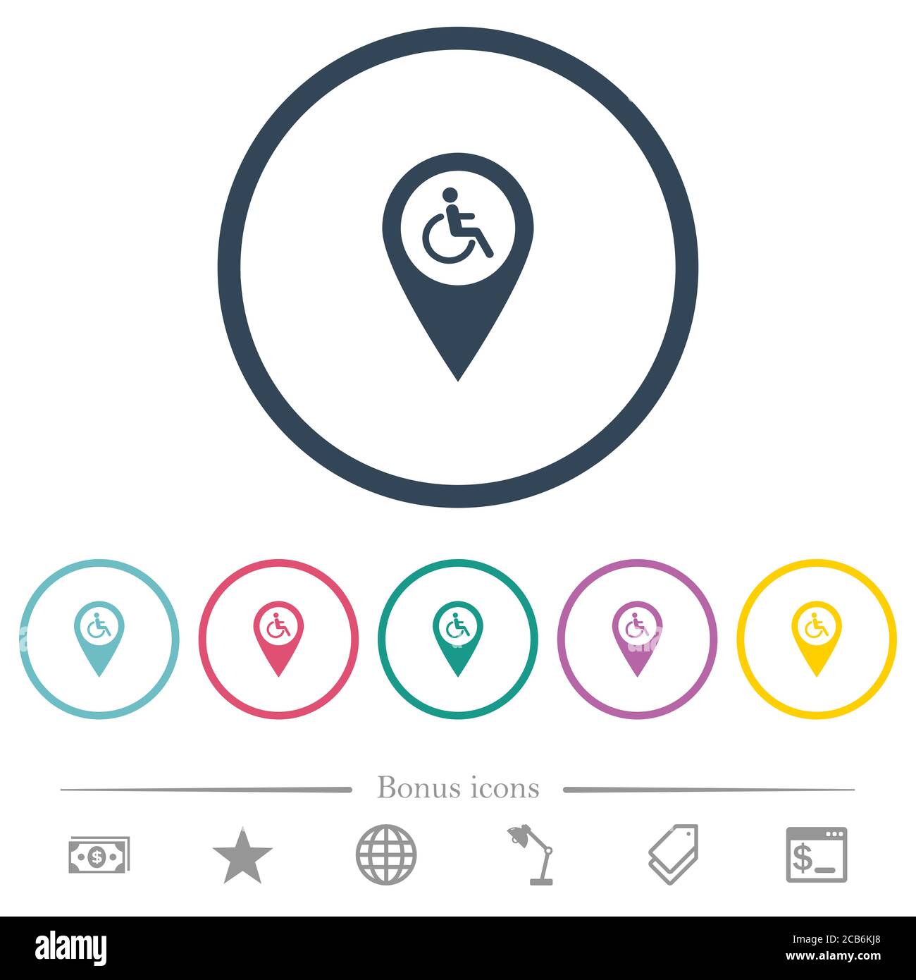 Disability accessibility GPS map location flat color icons in round ...