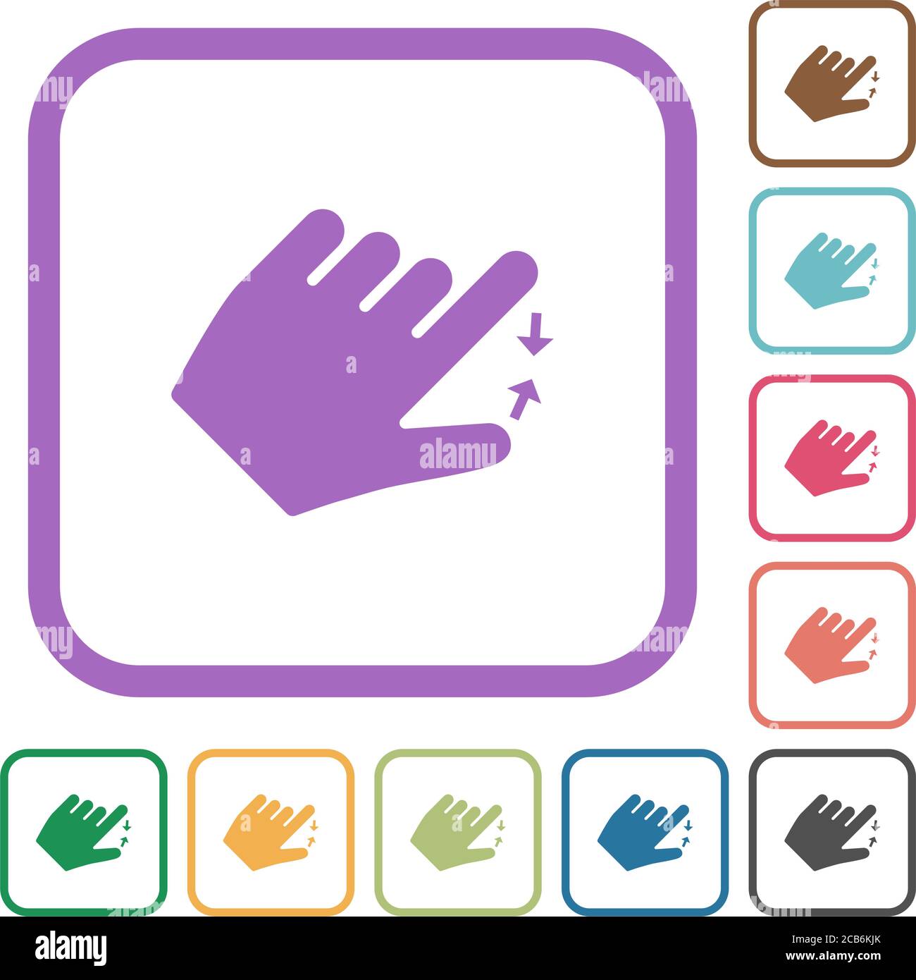 Left handed pinch close gesture simple icons in color rounded square ...