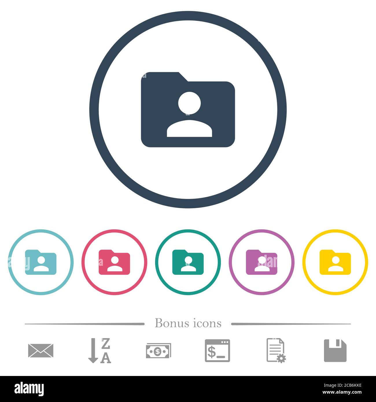 Folder owner flat color icons in round outlines. 6 bonus icons included ...