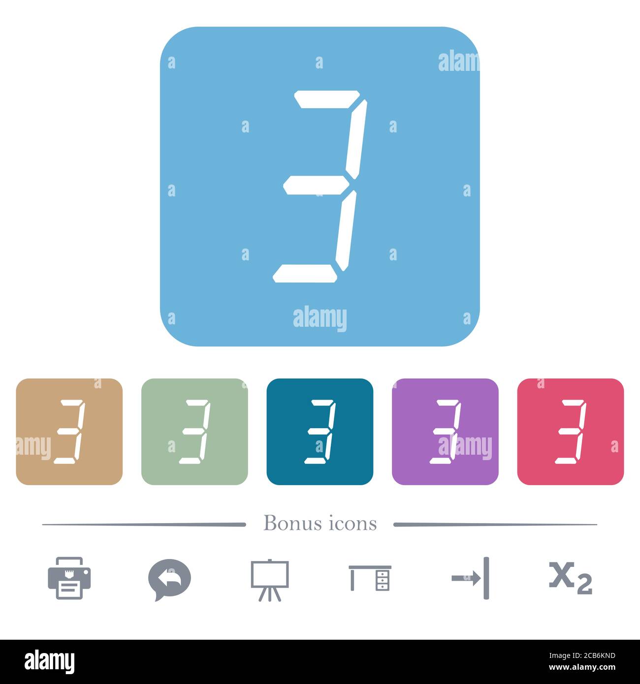 digital number three of seven segment type white flat icons on color ...