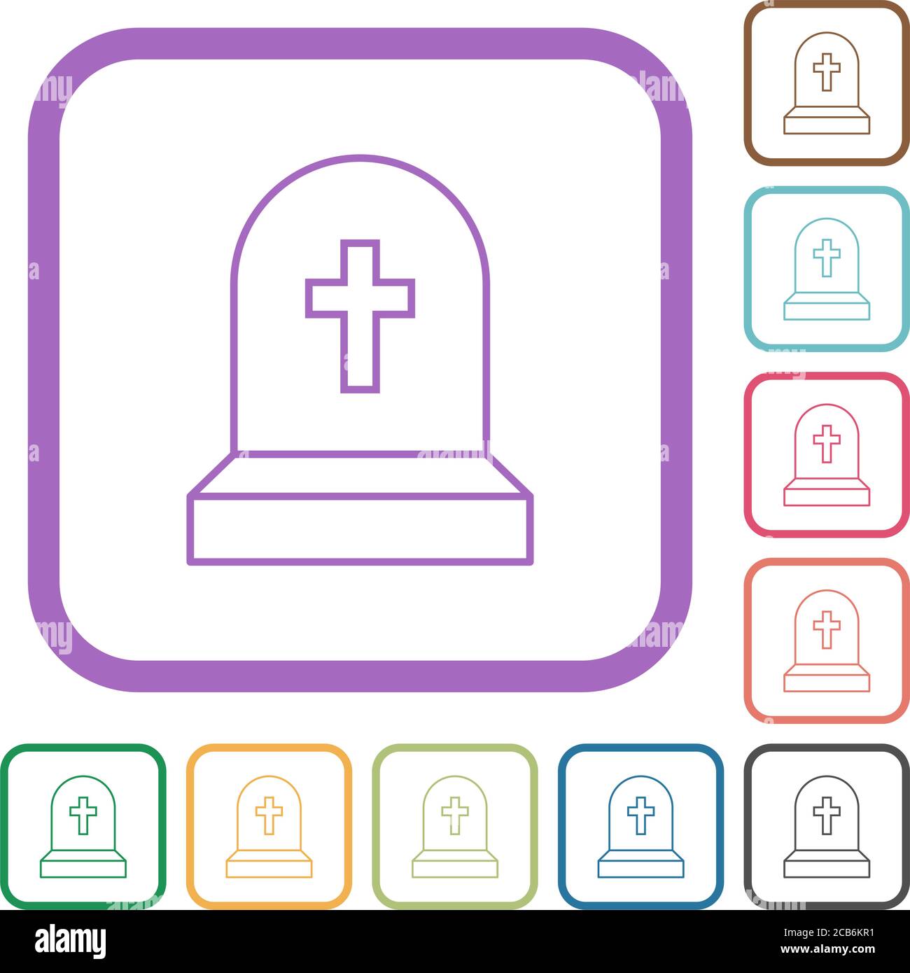 Tombstone with cross simple icons in color rounded square frames on ...