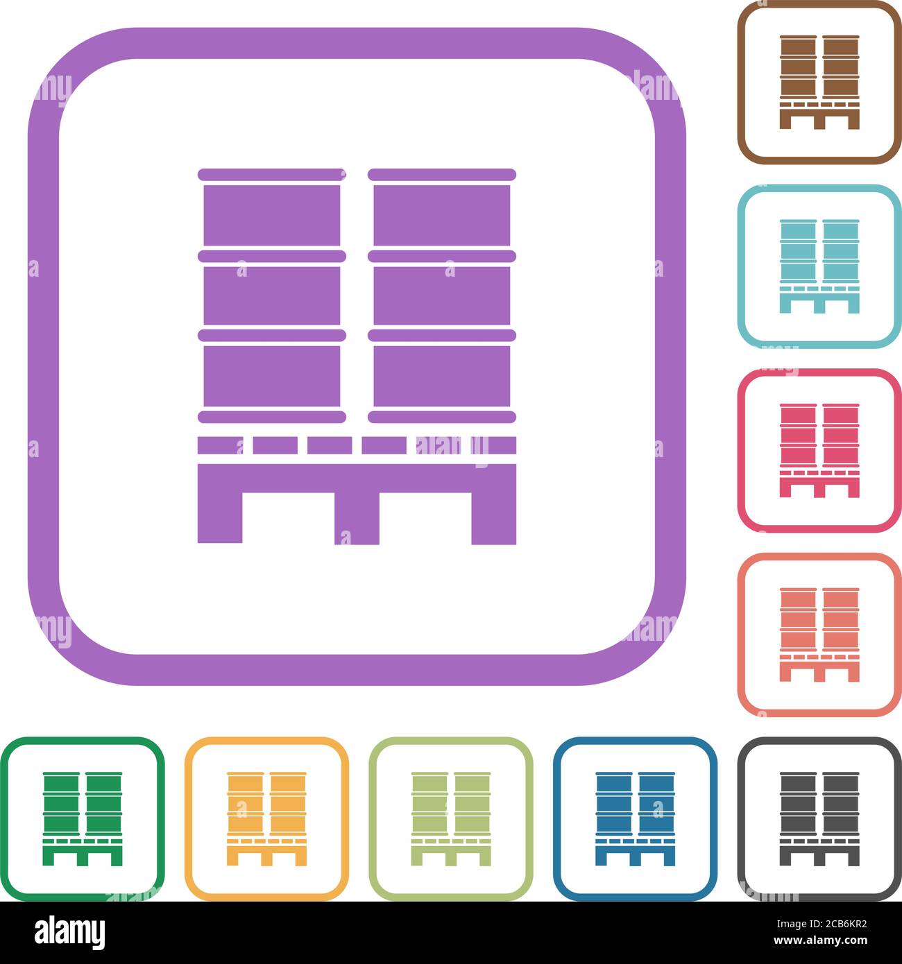 Pallet with barrels simple icons in color rounded square frames on white background Stock Vector ...