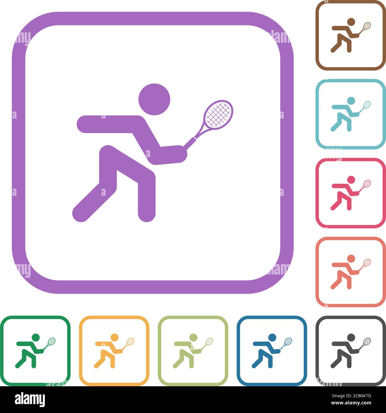Tennis player simple icons in color rounded square frames on white ...