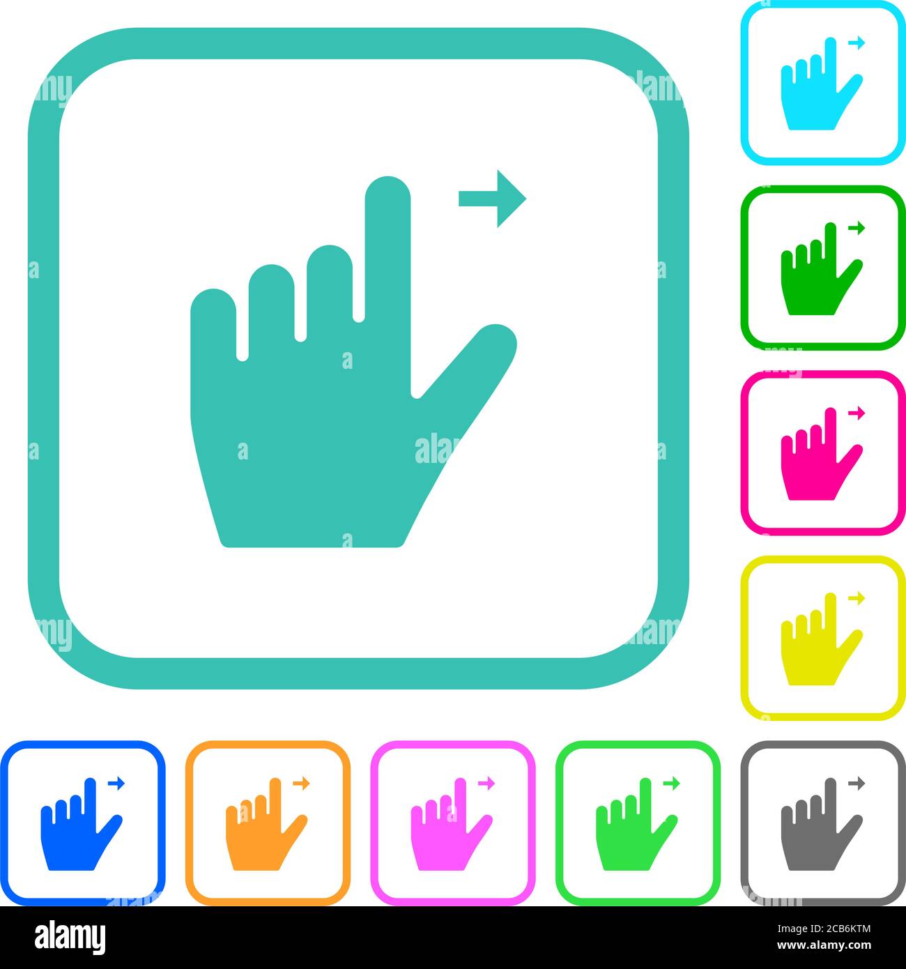 Left handed move right gesture vivid colored flat icons in curved ...