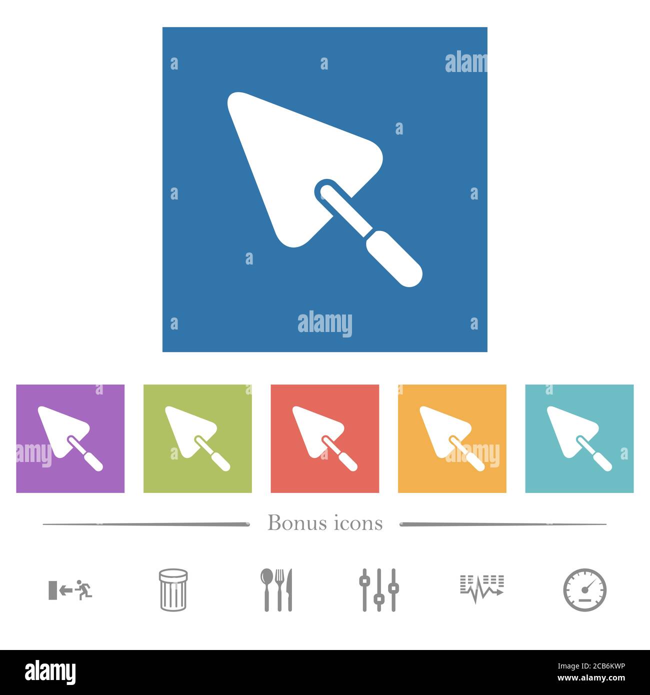 Trowel flat white icons in square backgrounds. 6 bonus icons included ...