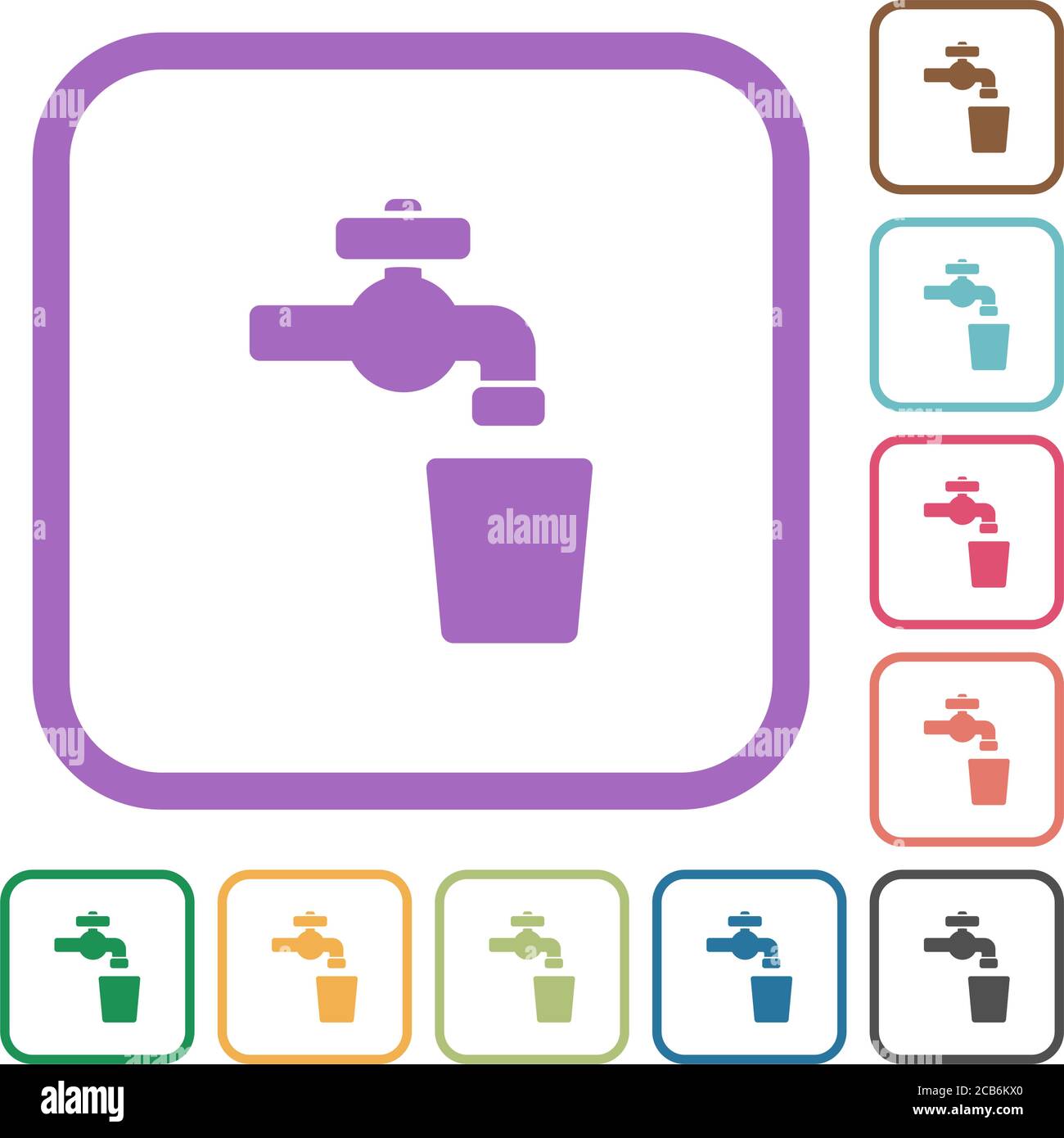 Drinking water simple icons in color rounded square frames on white ...