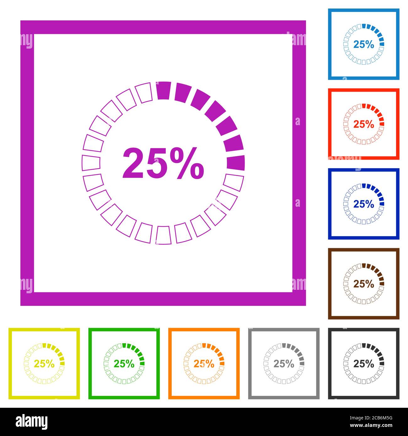 25 percent loaded flat color icons in square frames on white background ...