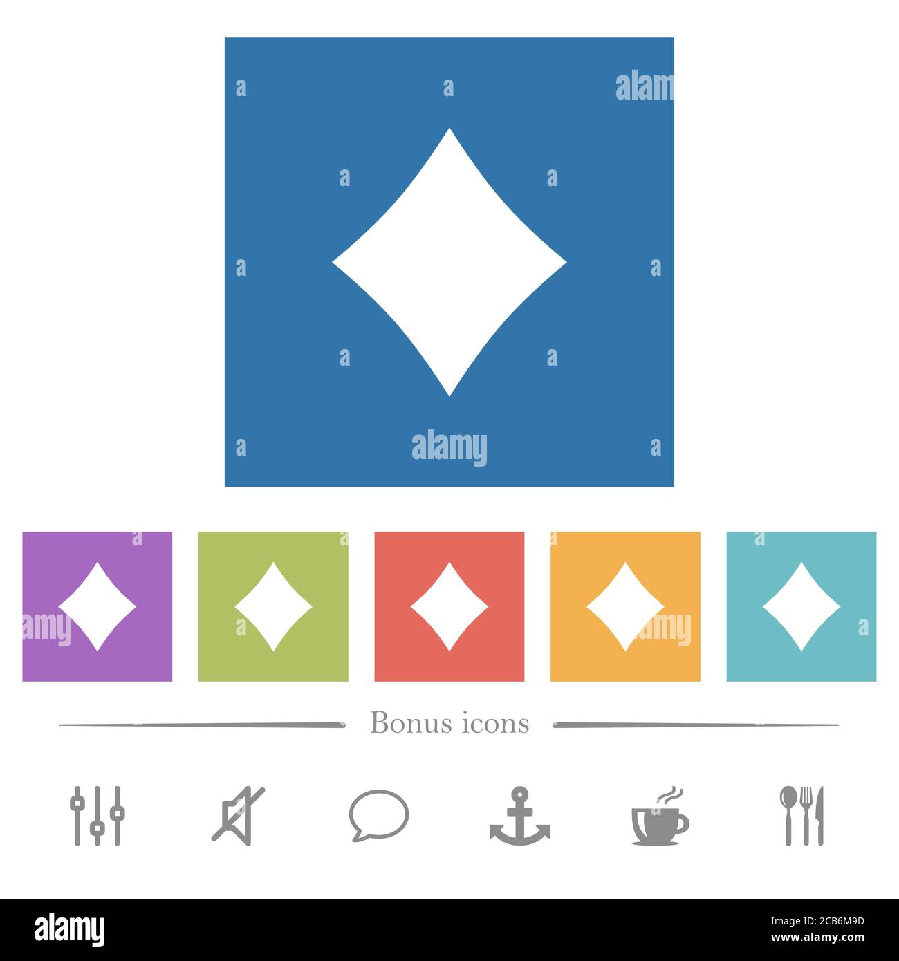 Diamond card symbol flat white icons in square backgrounds. 6 bonus ...