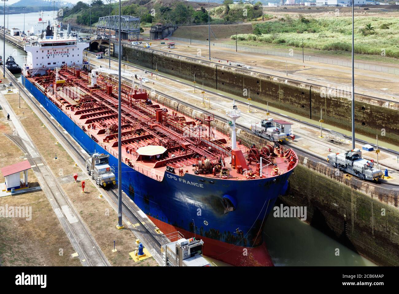 The oil or chemical tanker CPO France entering the Miraflores lock on ...
