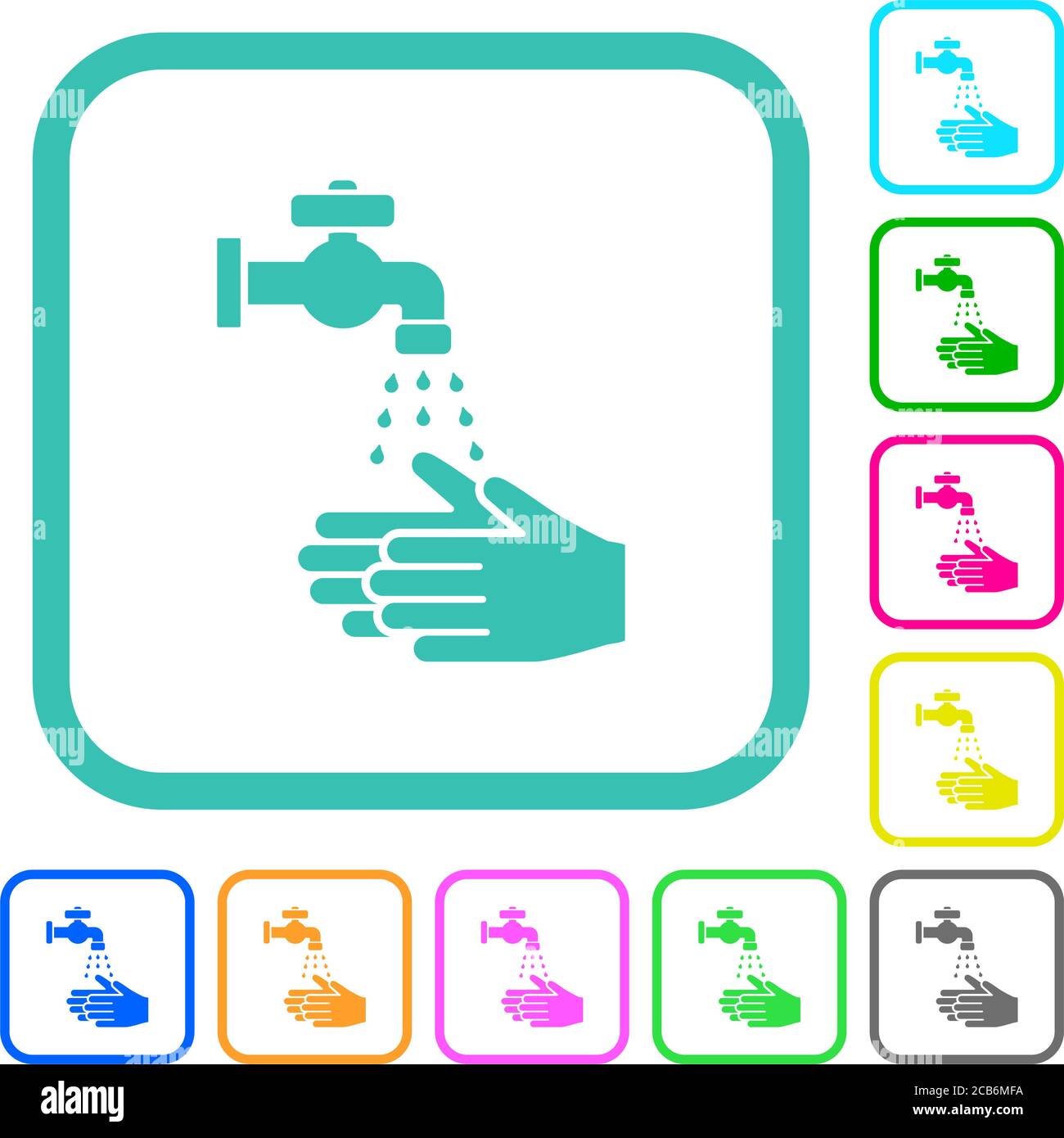 Hand washing vivid colored flat icons in curved borders on white ...