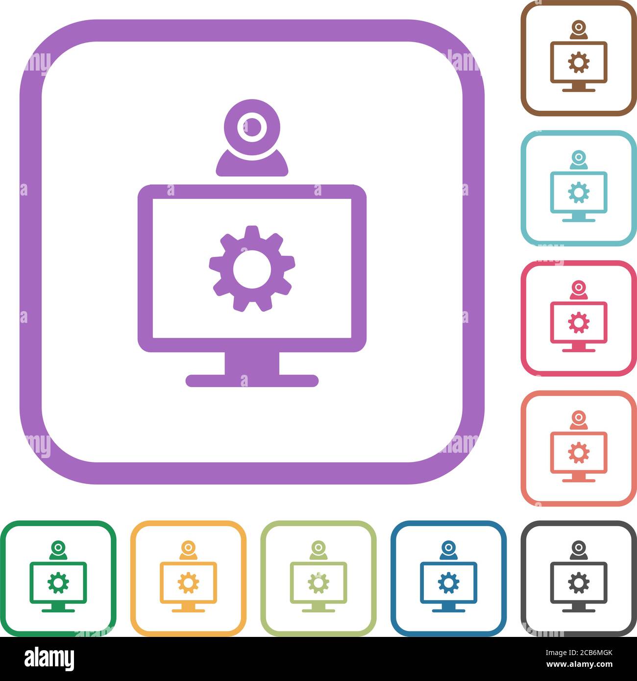 Webcam settings simple icons in color rounded square frames on white background Stock Vector ...